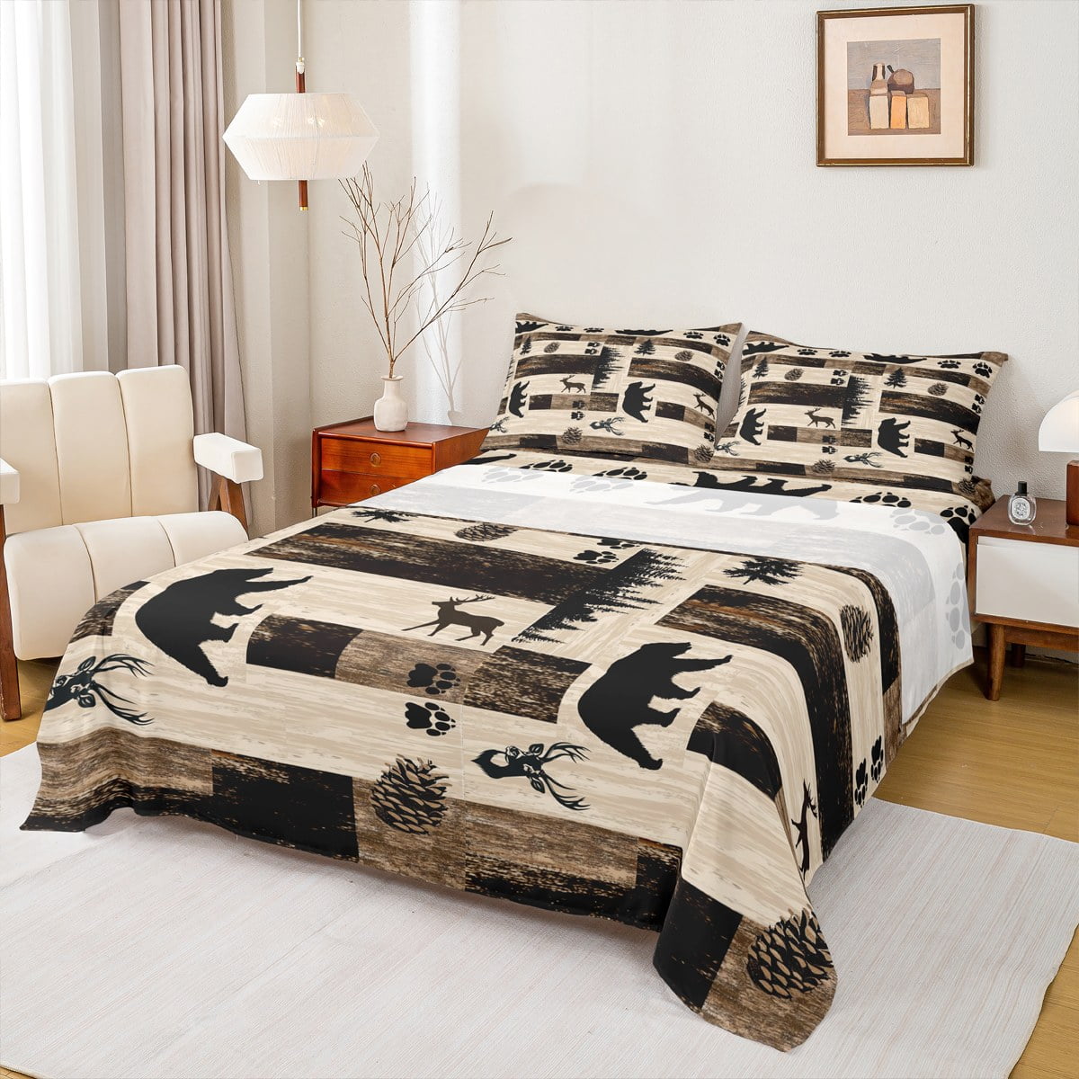 Manfei Wildlife Moose Full Size Sheets, Farmhouse Bear Bed Sheets, Rustic Theme Sheet Sets ...