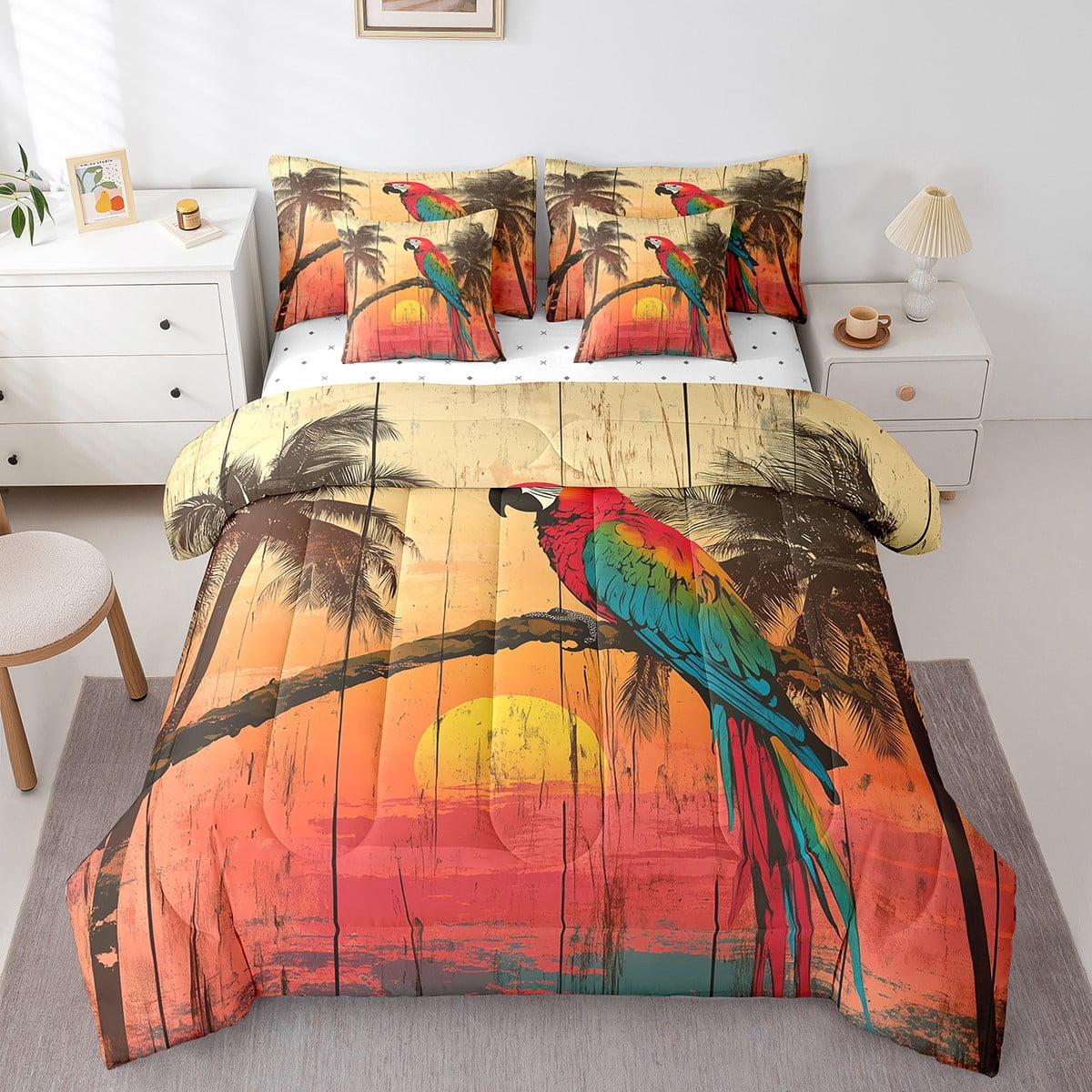 Manfei Wildlife Parrot 7-Piece Bedding Comforter Set,Lodge Cabin King ...