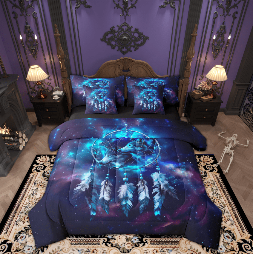 Manfei Wildlife Wolf Twin Bedding Sets 7-Piece, Psychedelic Stars ...
