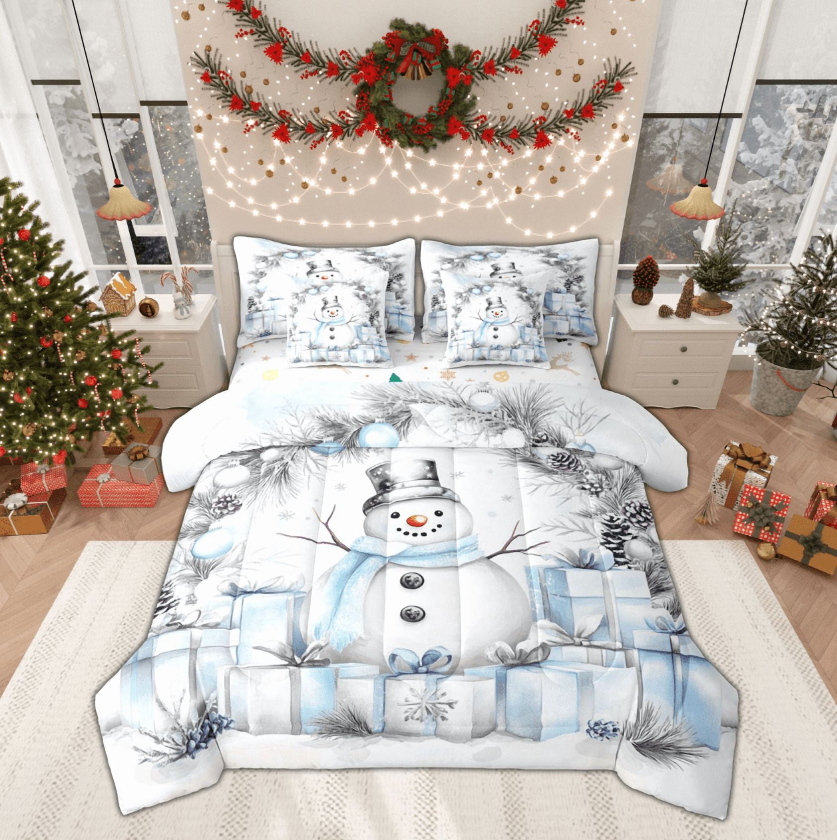 Manfei Winter Blue Snowman Bedding Comforter Set 7-Piece, Merry ...