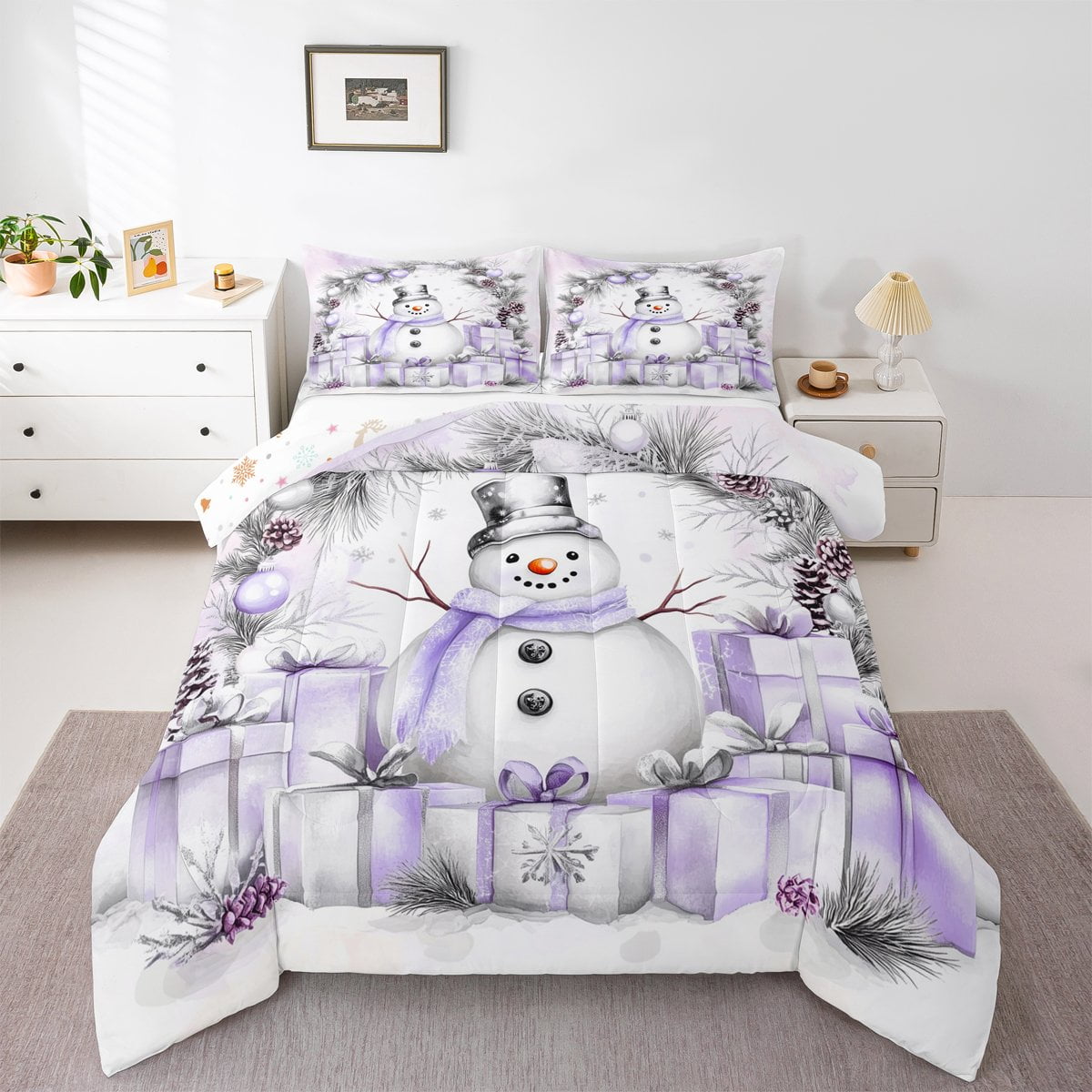 Manfei Winter Cute Snowman Bedding Comforter Set, Merry Christmas Twin ...