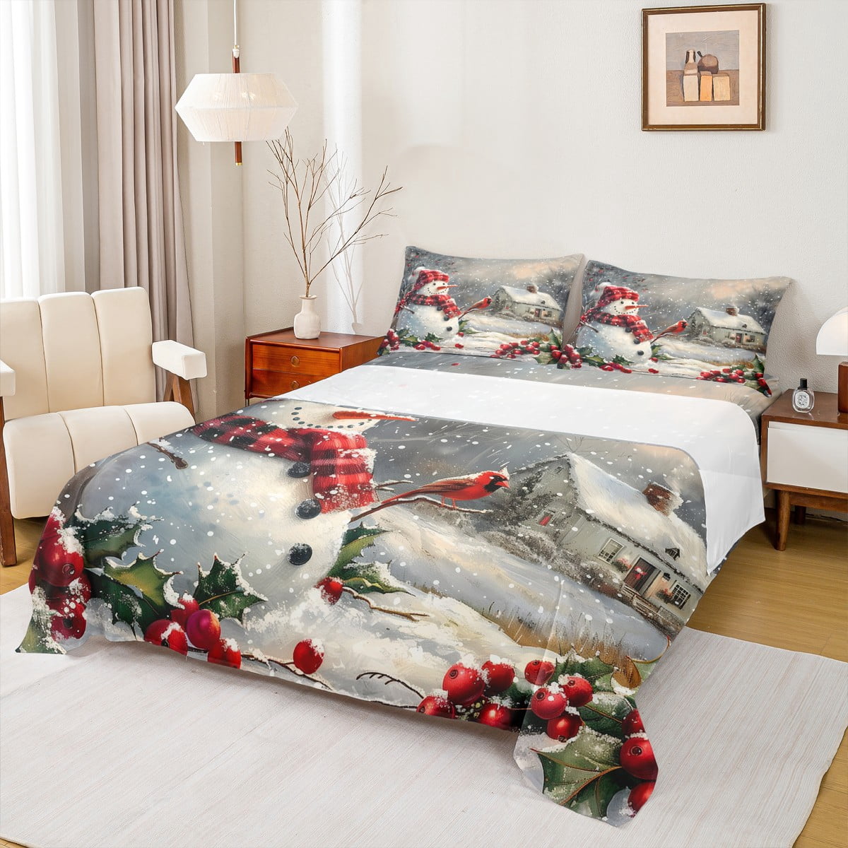 Manfei Winter Cute Snowman Twin Sheet Sets, Merry Christmas Twin Fitted ...