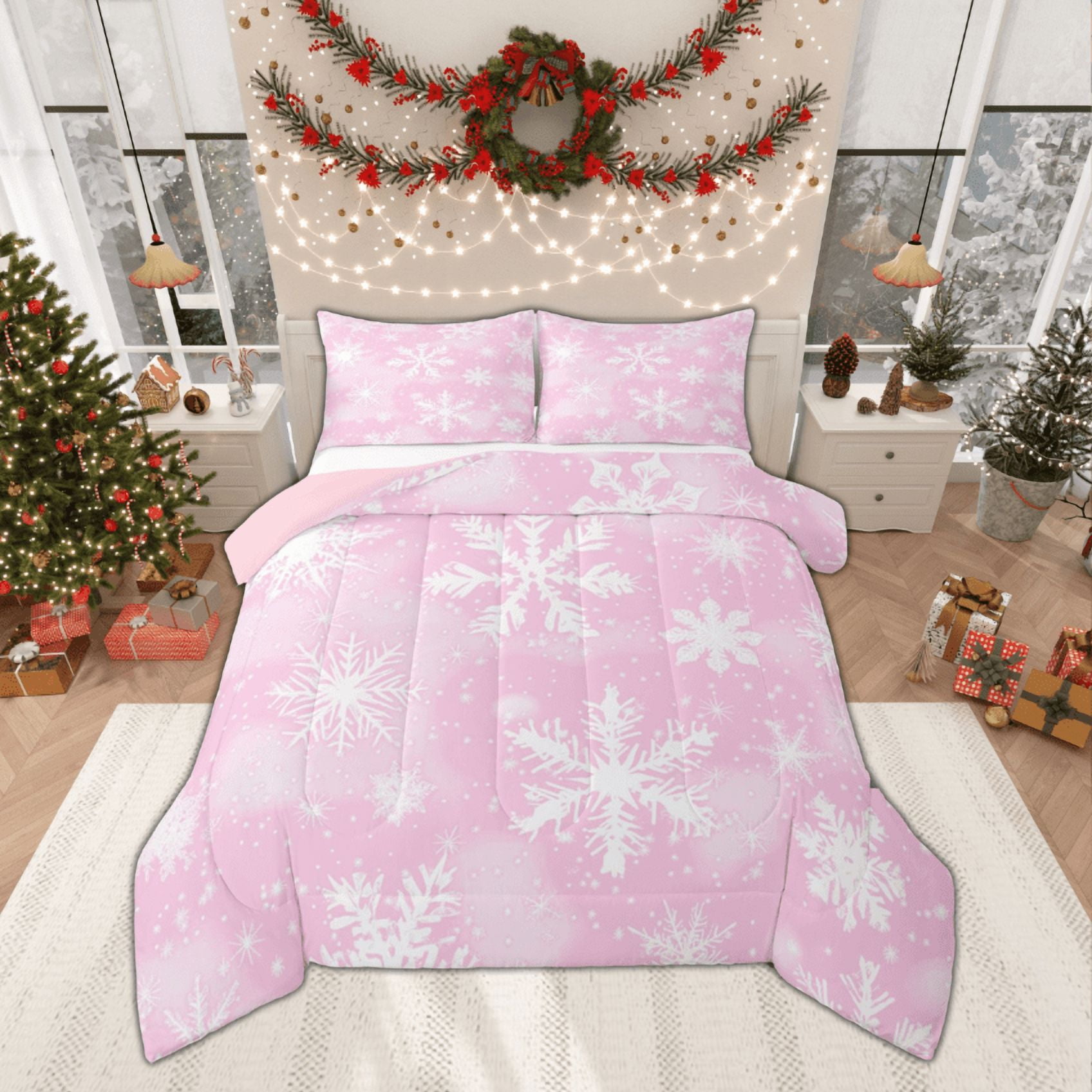 Manfei Winter Snowflake Print Bedding Comforter Set, Christmas Festival ...