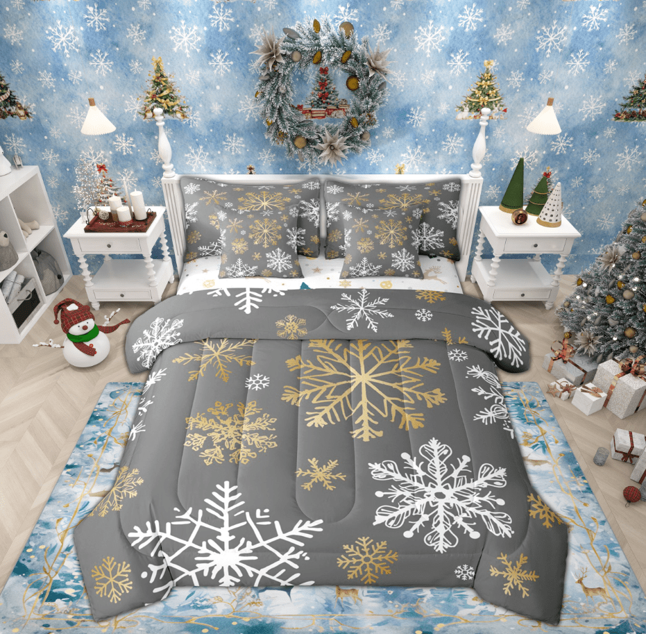 Manfei Winter Snowflake Print Twin Bedding Sets 7-Piece for Kids ...