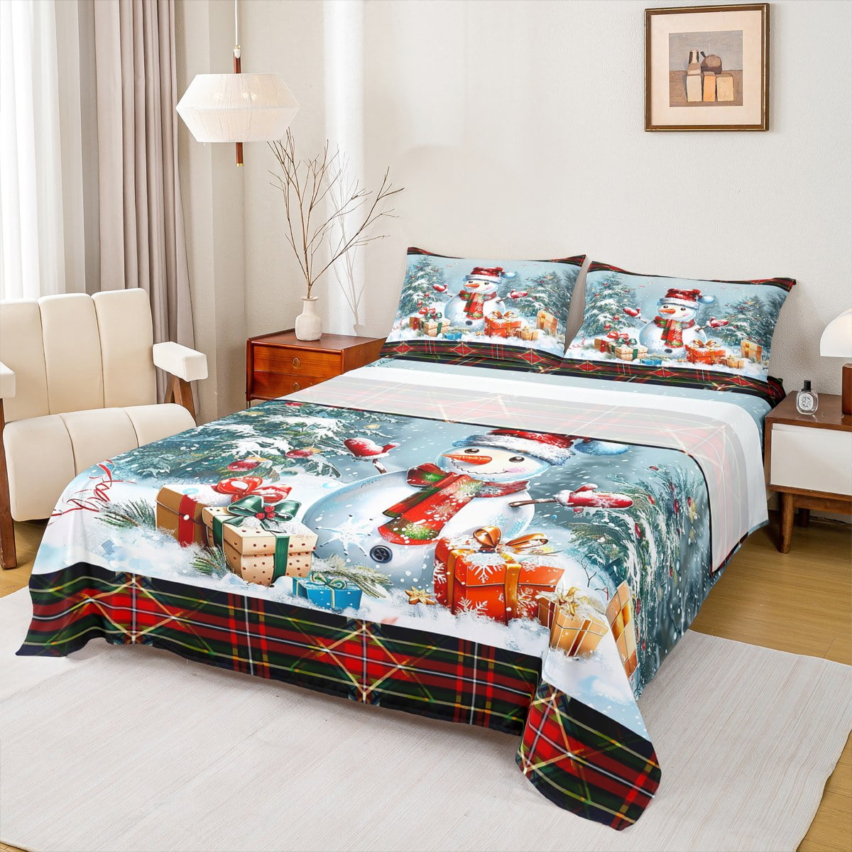 Manfei Winter Snowman Sheet Set King, Christmas Gift Bed Sheets Set ...