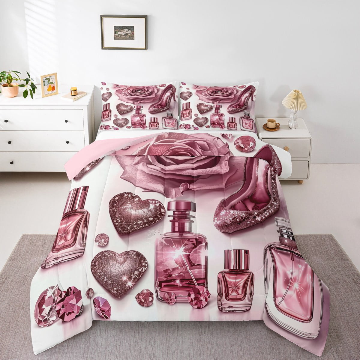 Manfei Women Perfume High Heels Queen Comforter Set,Chic Heart Diamond ...