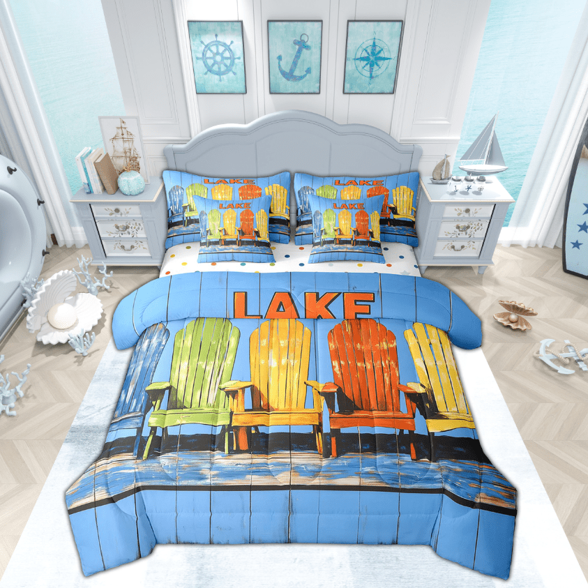 Manfei Wooden Plank Chair Bedding Full Size, Lake House Bed Set, Beach ...
