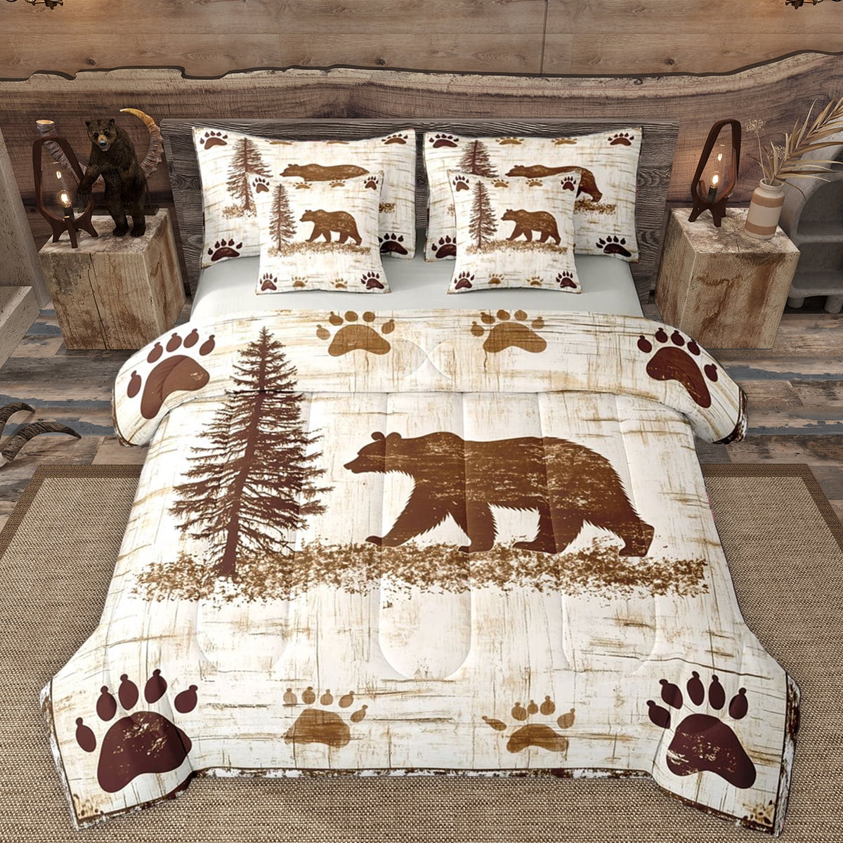 Manfei Woodland Animal Bear 7 Pieces Bedding Comforter Set,Kawaii Paws ...
