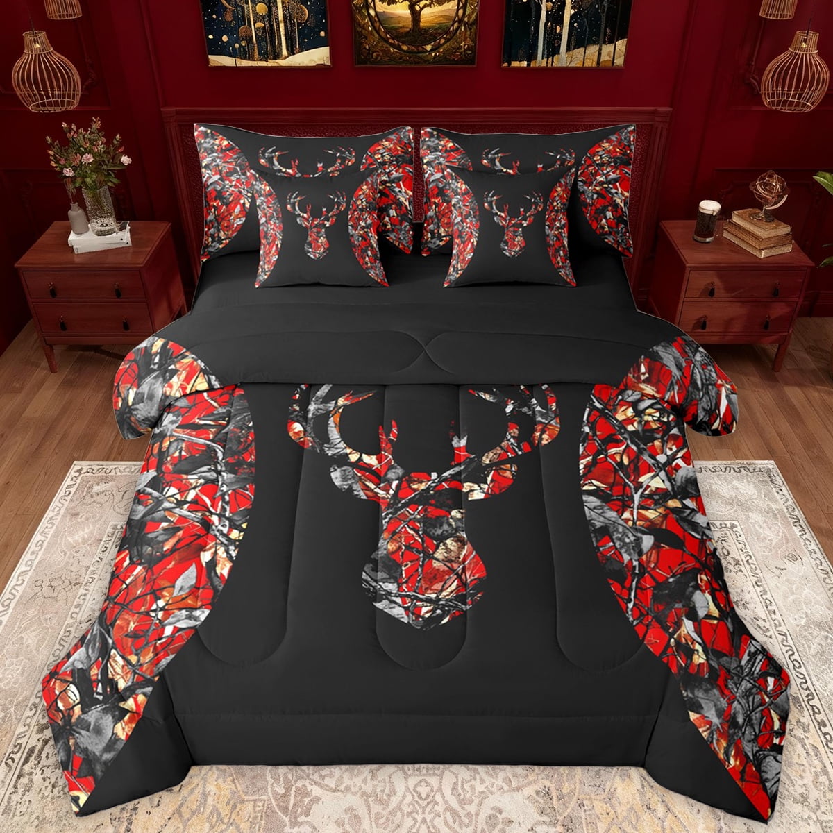Manfei Woodland Animal Moose 7 Pieces Bedding Comforter Set,Jungle Deer ...