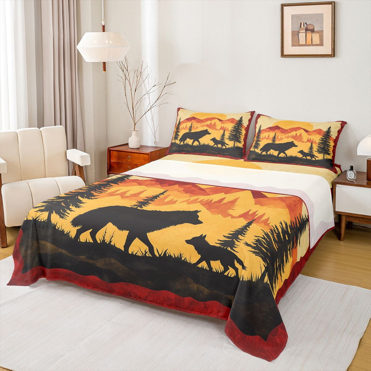Manfei Woodland Animal Wolves Full Size Sheets,Rustic Hunting Bed ...