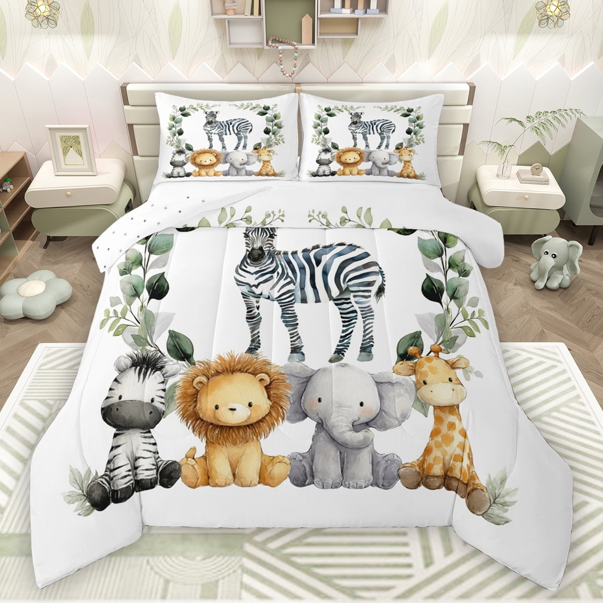 Manfei Woodland Animal Zebra Queen Comforter Set,Zoo Anmal Elephant ...