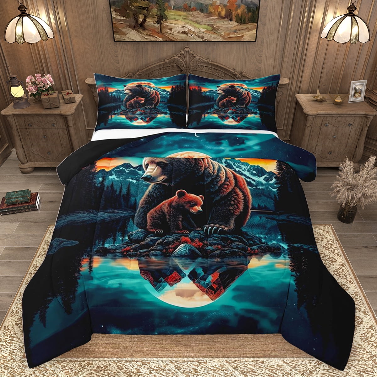 Homewish Woodland Bear Family Full Size Comforter Sets, Nature Scenery ...