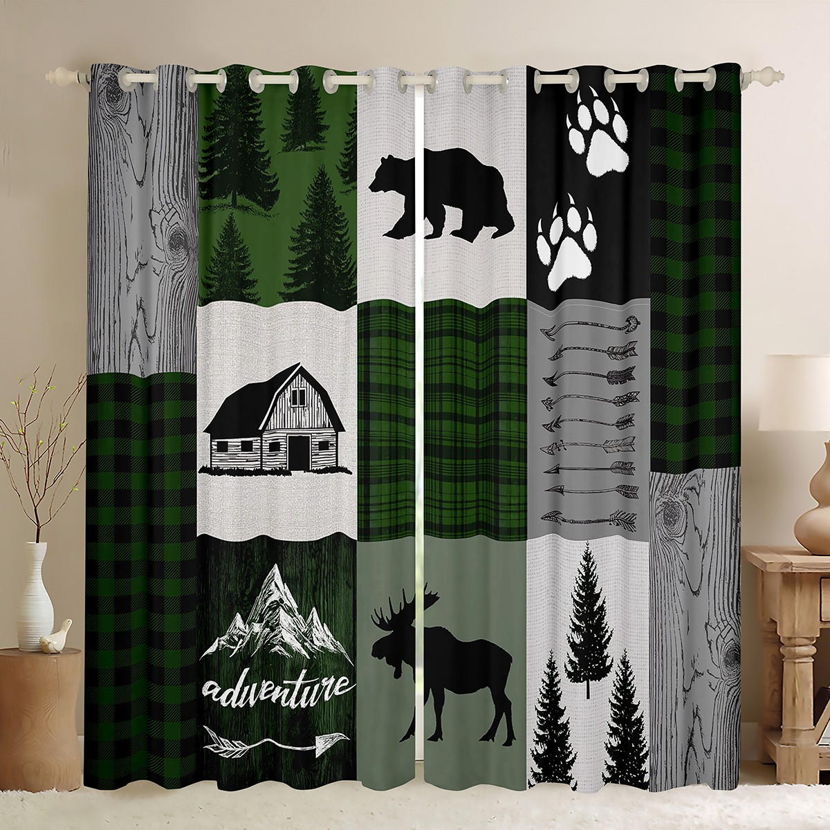 Manfei Woodland Moose Deer Blackout Curtains Set of 2 (52x84 Each ...