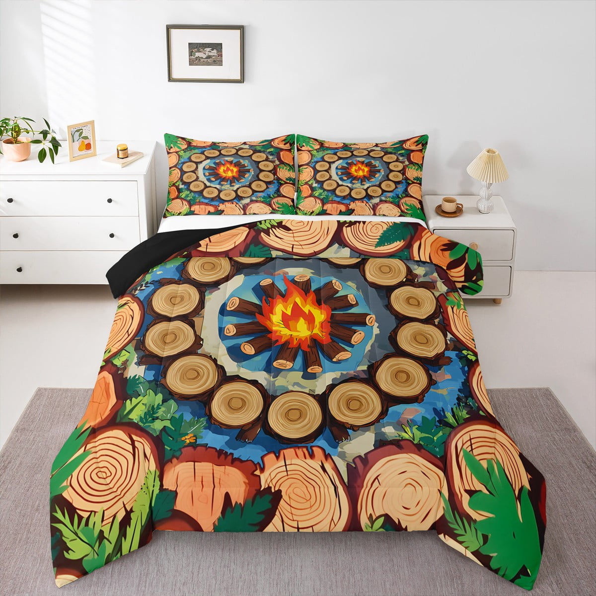 Manfei Woodland Stump Full Size Comforter Sets,Campfire Bedding ...
