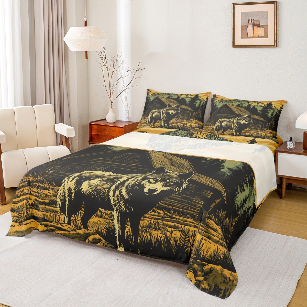 Manfei Woodland Wolf Bed Sheets for Kids, Wildlife Animal King Sheets ...