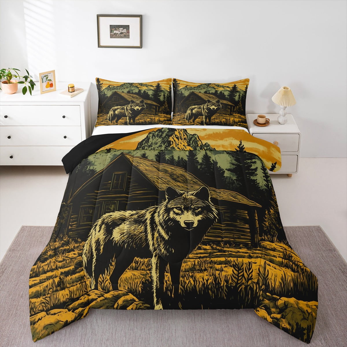 Manfei Woodland Wolf Full Size Comforter Sets for Kids, Wildlife Animal ...