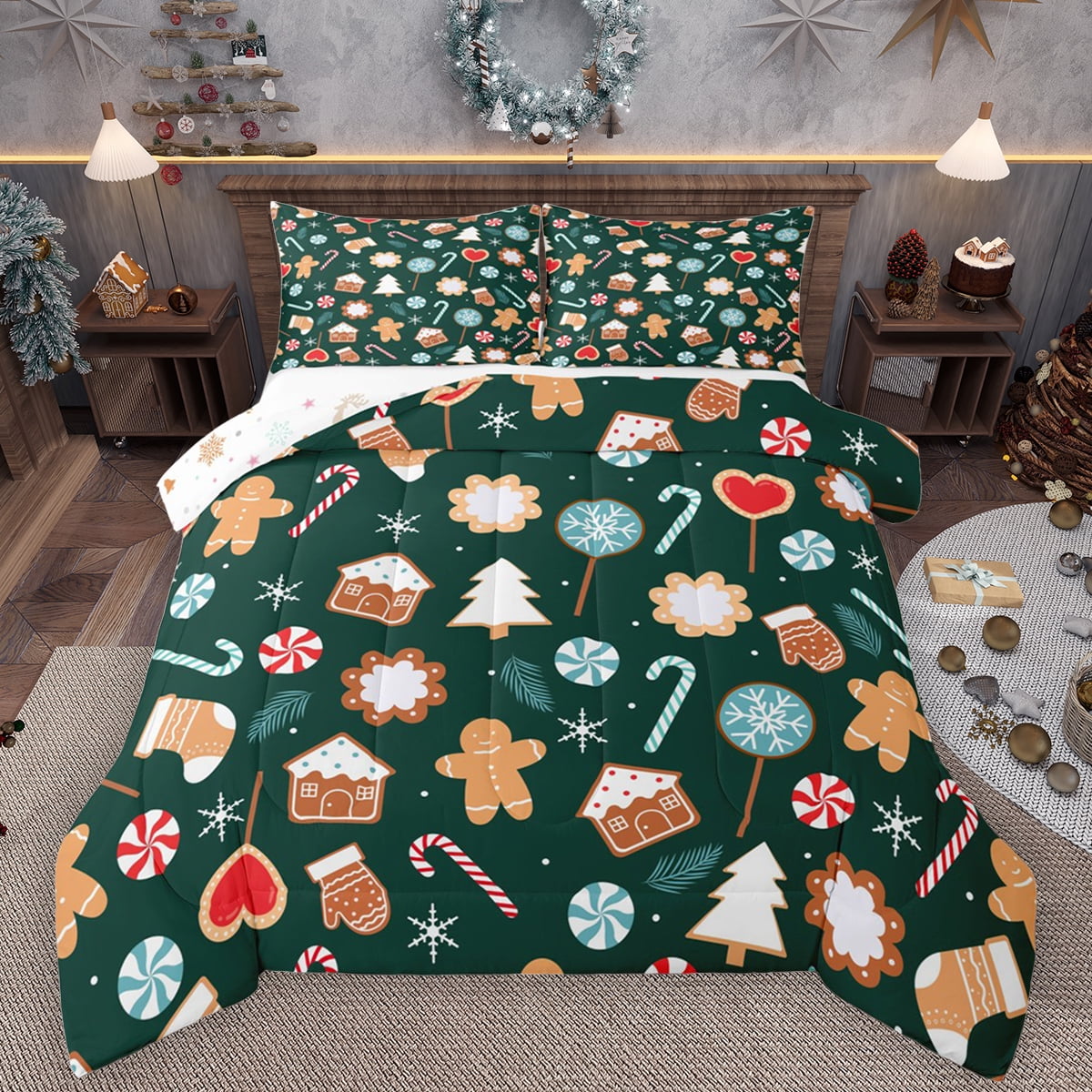 Manfei Xmas Candy Bedding Comforter Set,Merry Christmas Twin Comforter ...