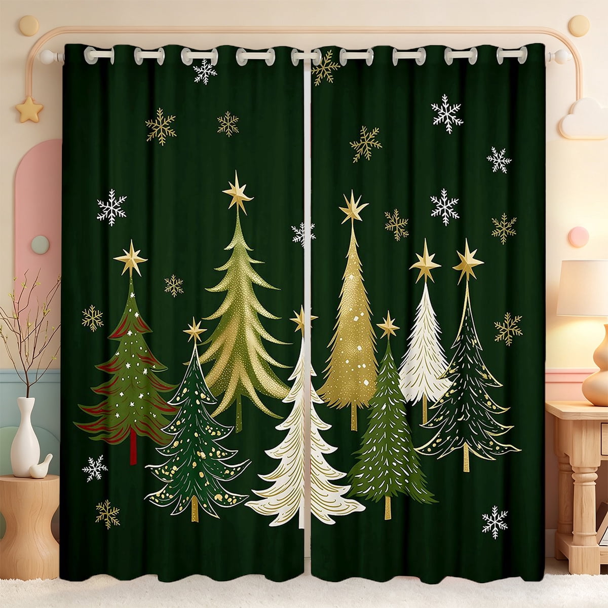 Manfei Xmas Cartoon Elf Curtains and Drapes Pack of 2 (52x63 Each ...