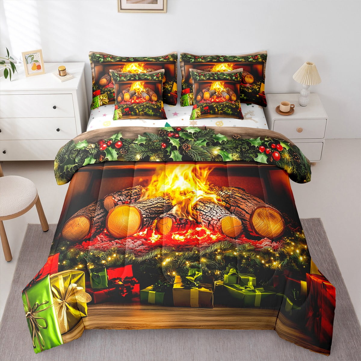 Manfei Xmas Gifts 7pcs Bedding Comforter Set,Merry Christmas Queen ...