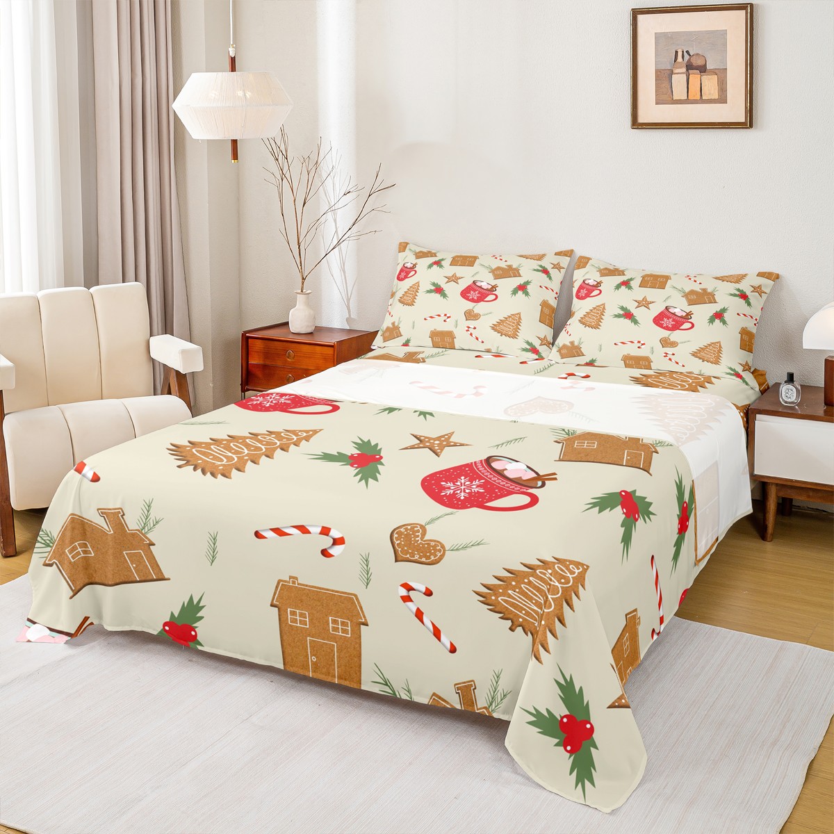 Manfei Xmas Gingerbread House Bed Sheets for Kids, Christmas Sled King ...