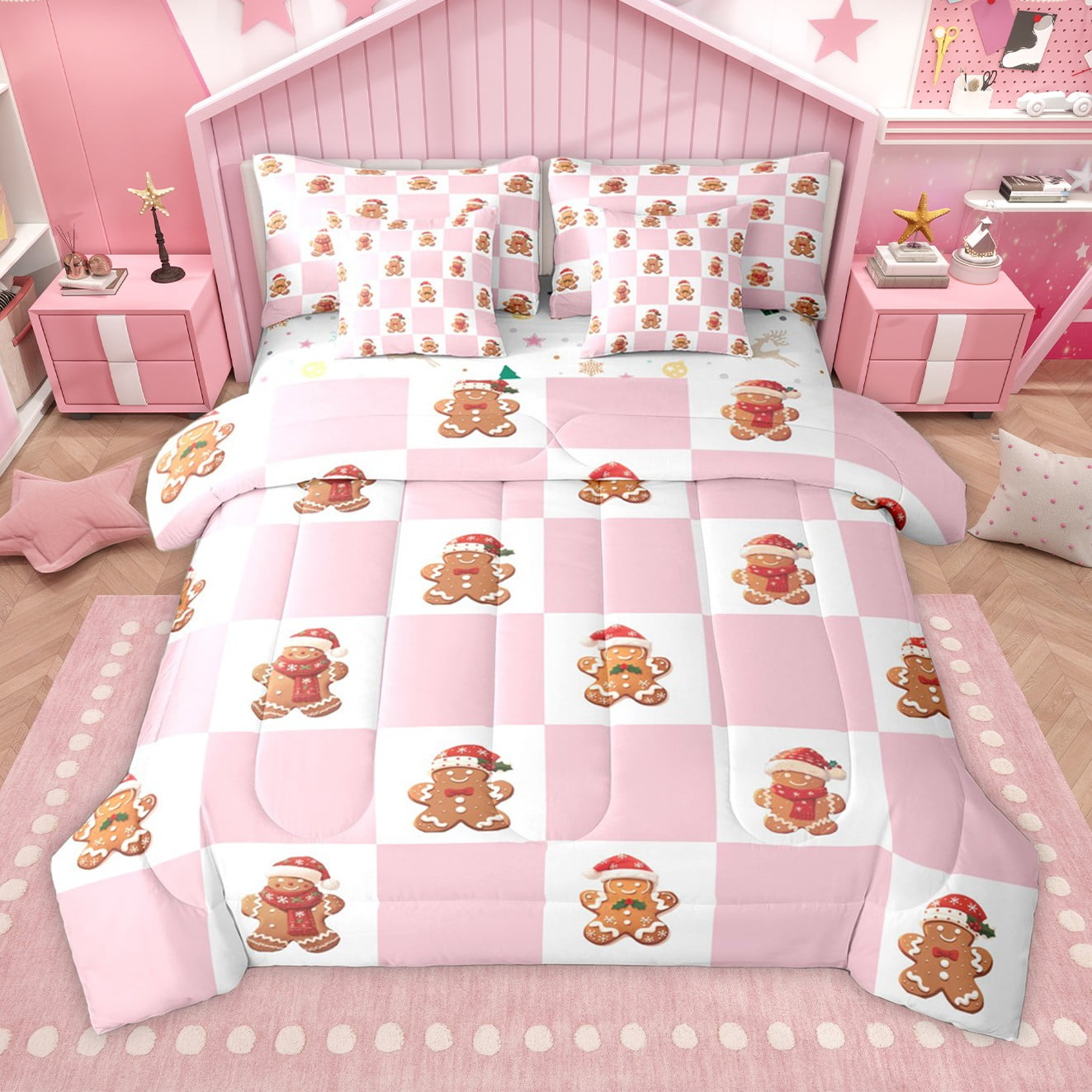 Manfei Xmas Gingerbread Man 7 Pieces Bedding Comforter Set for Teens ...