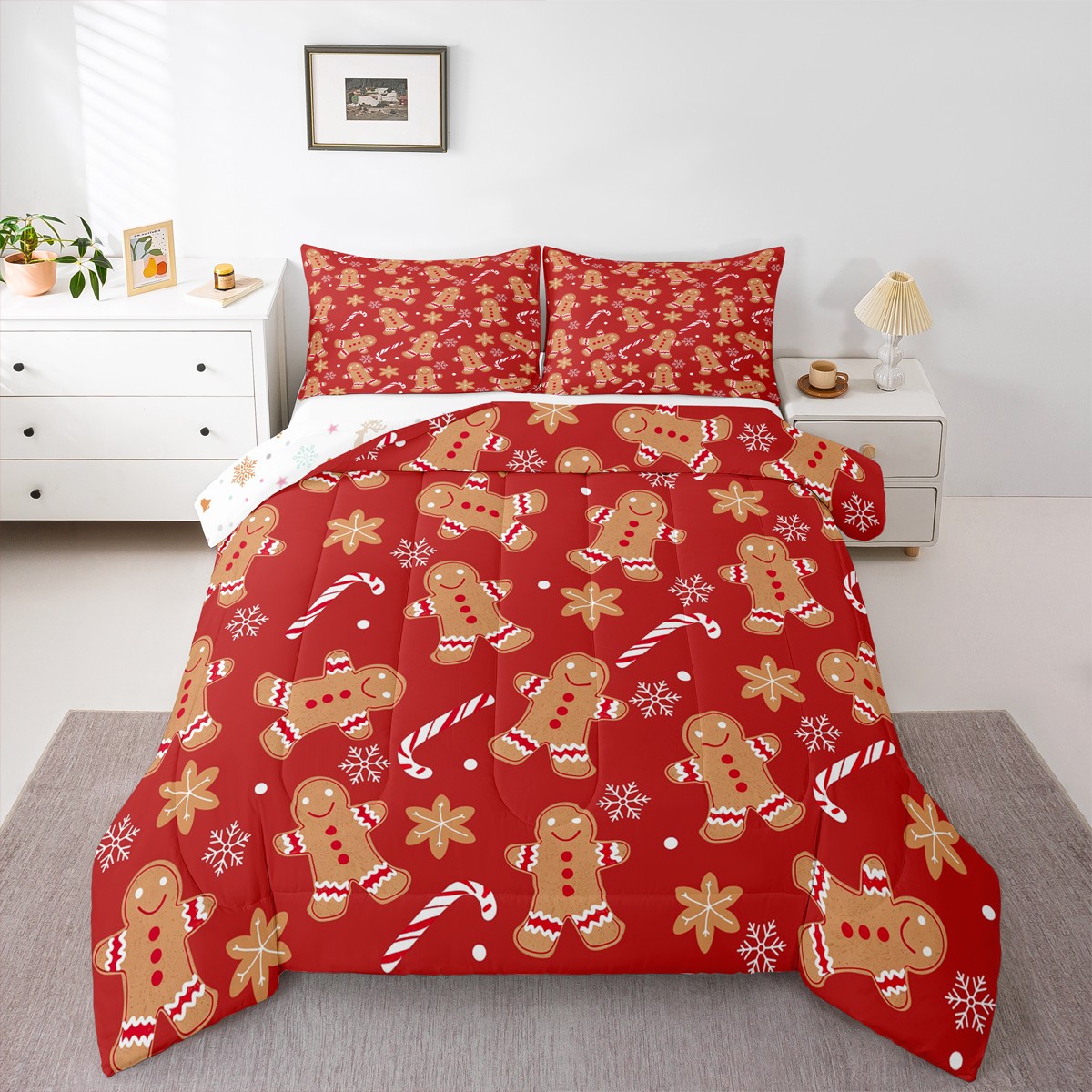 Manfei Xmas Gingerbread Man Bedding Comforter Set,Christmas Candy Cane ...