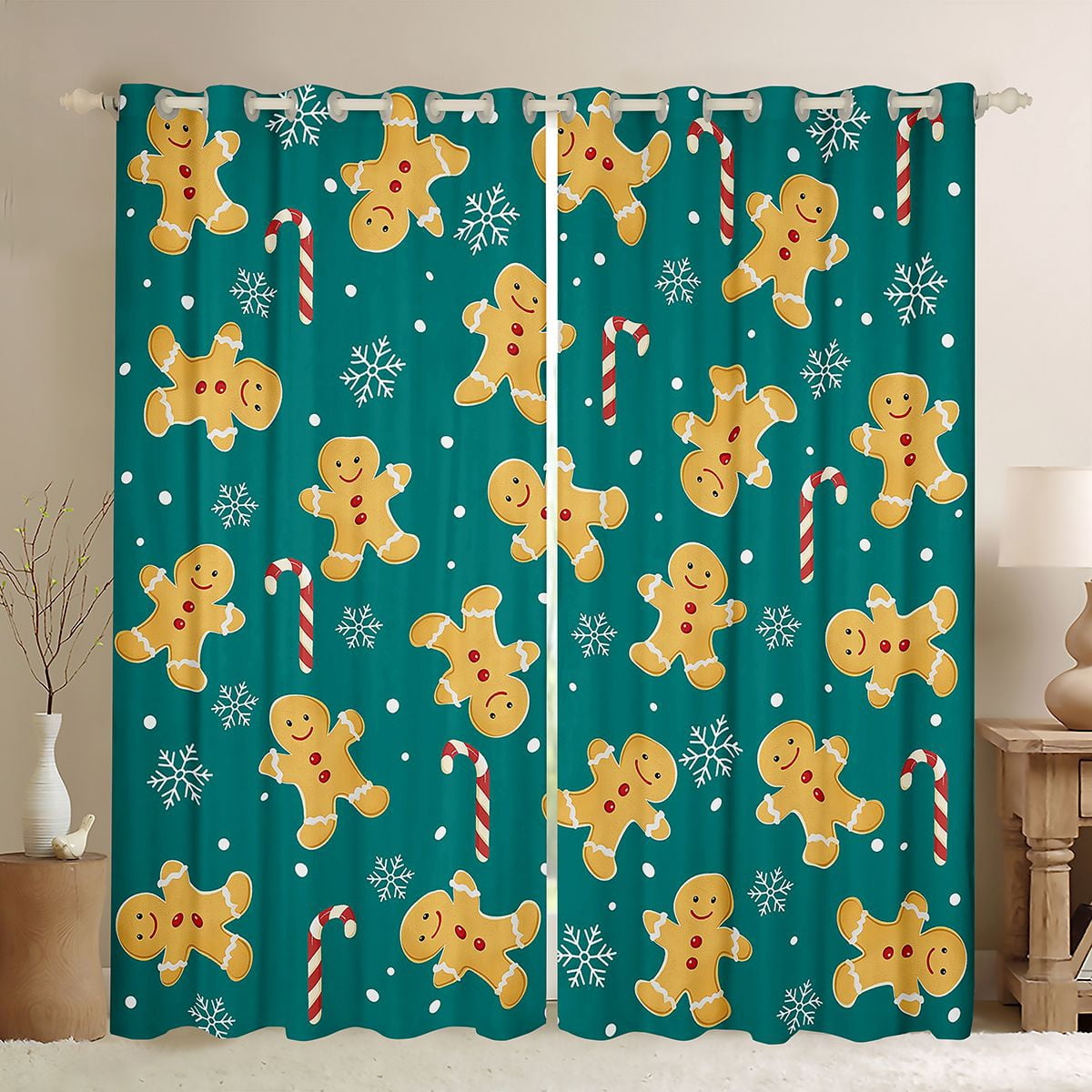 Manfei Xmas Gingerbread Man Curtains Pack of 2 (42x84 Each),Geometric ...