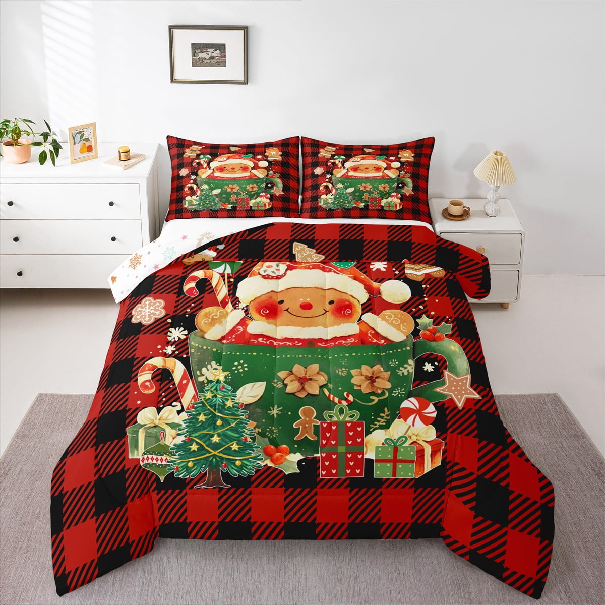 Manfei Xmas Gingerbread Man Full Size Comforter Sets,Chic Christmas ...