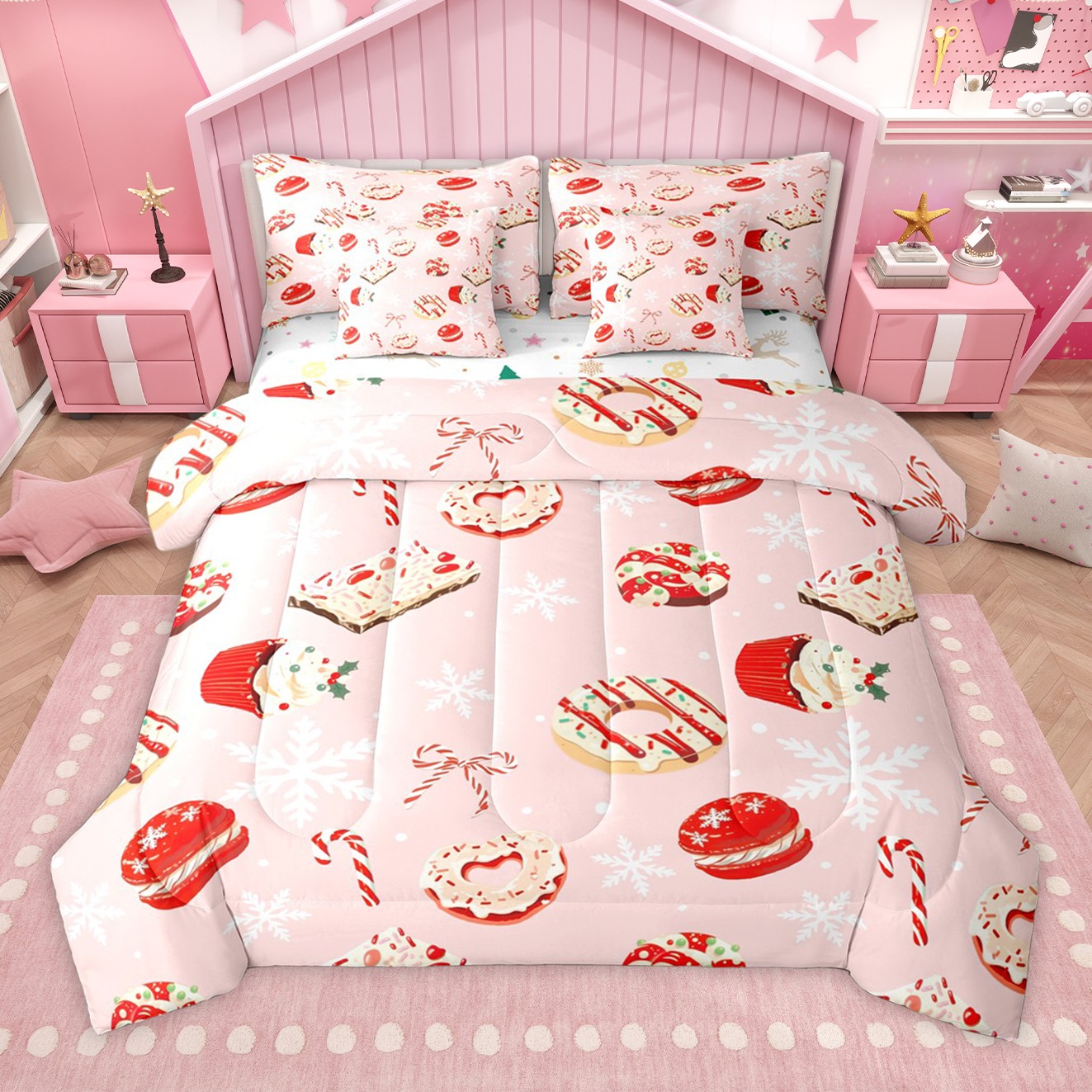 Manfei Xmas Snowflake Candy Cane 7 Pieces Bedding Comforter Set for ...