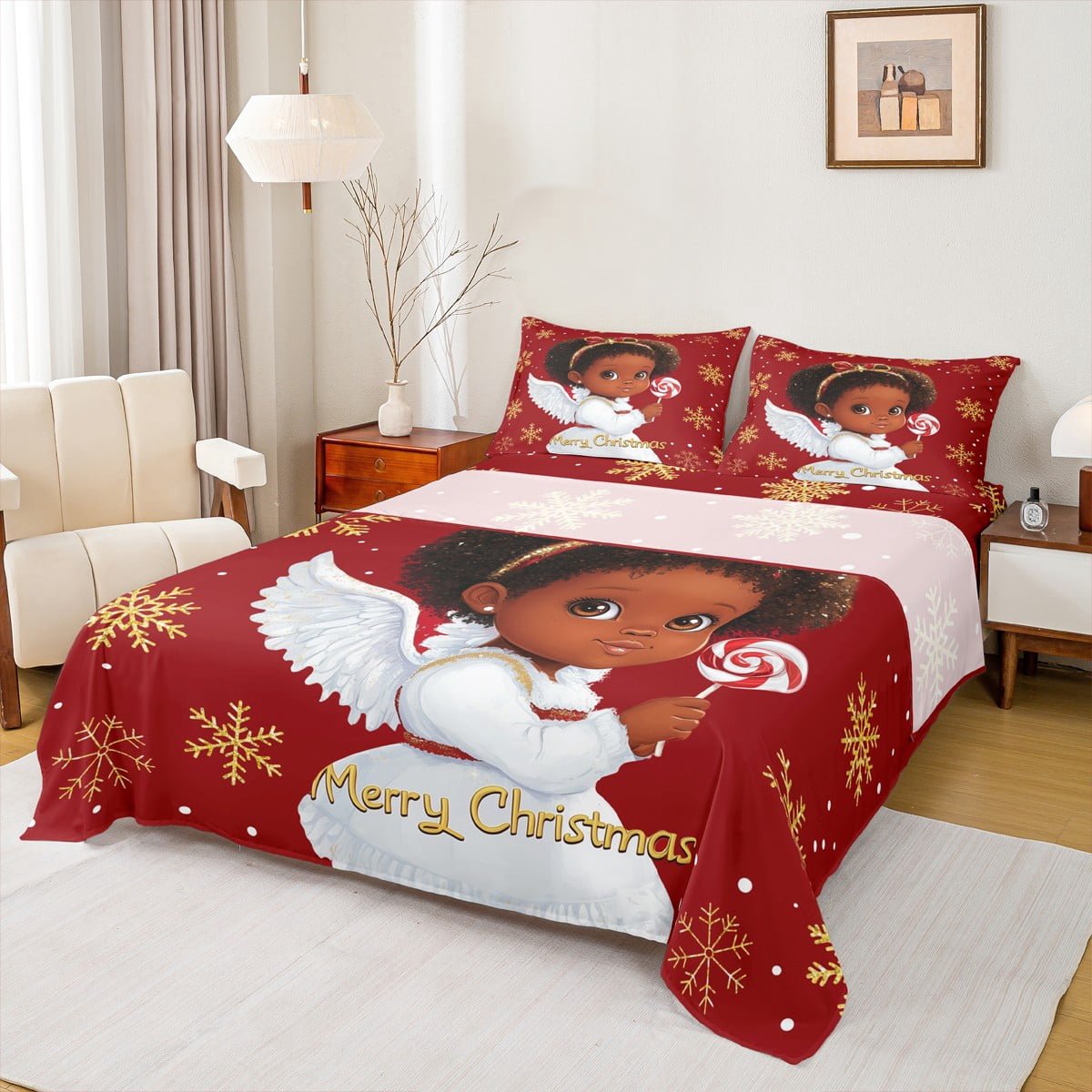 Manfei Xute Black Girl Full Size Sheets,White Angel Wings Bed Sheets ...