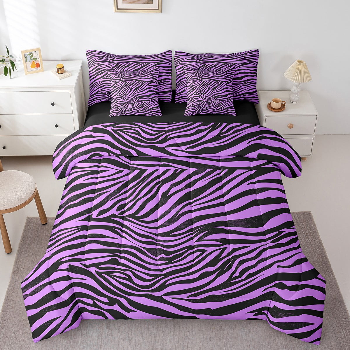 Manfei Zebra Print 7pcs Bedding Comforter Set,Abstract Stripes Queen ...