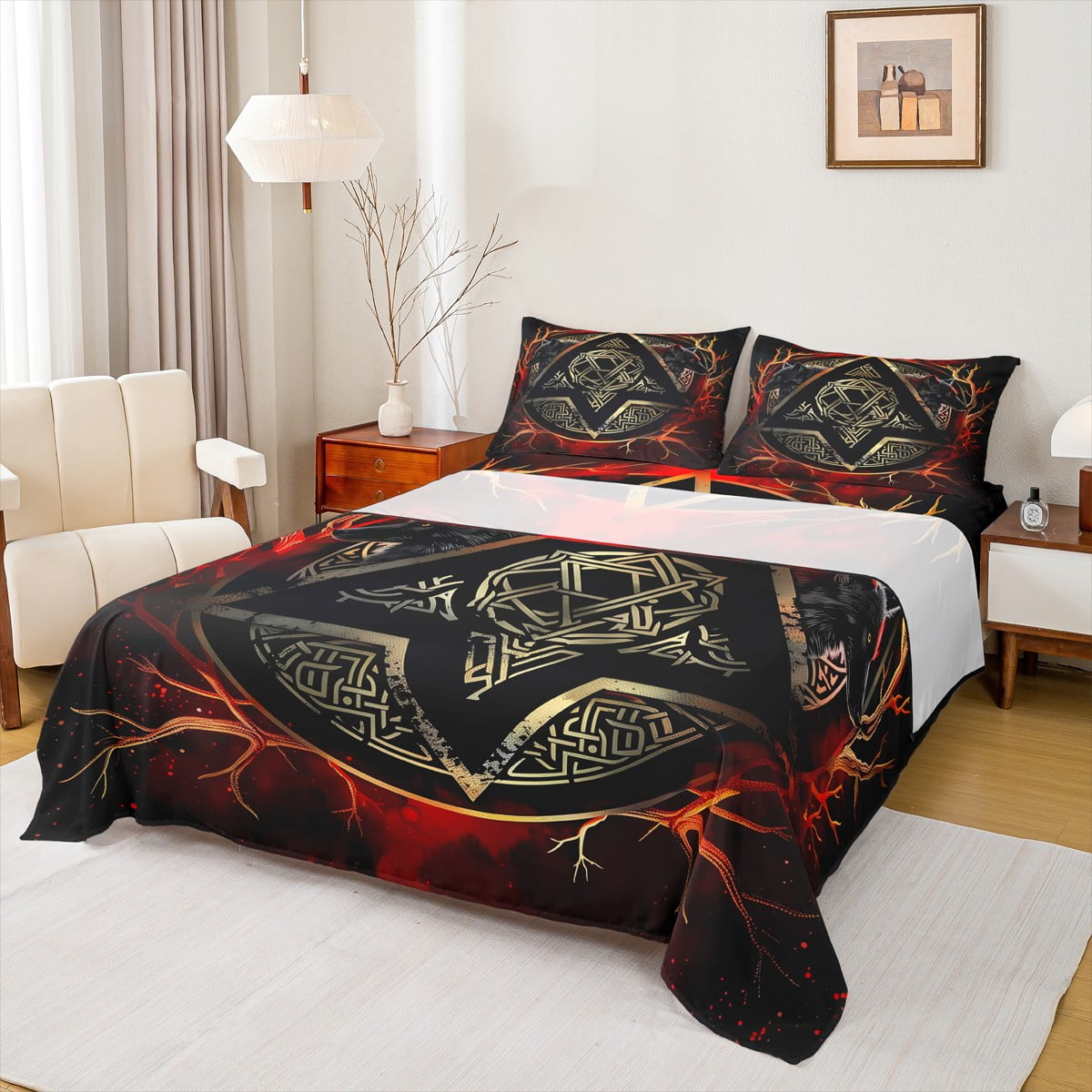 Manfeiwild Wild Wolf Full Size Sheets,Retro Fantasy Theme Bed Sheets ...