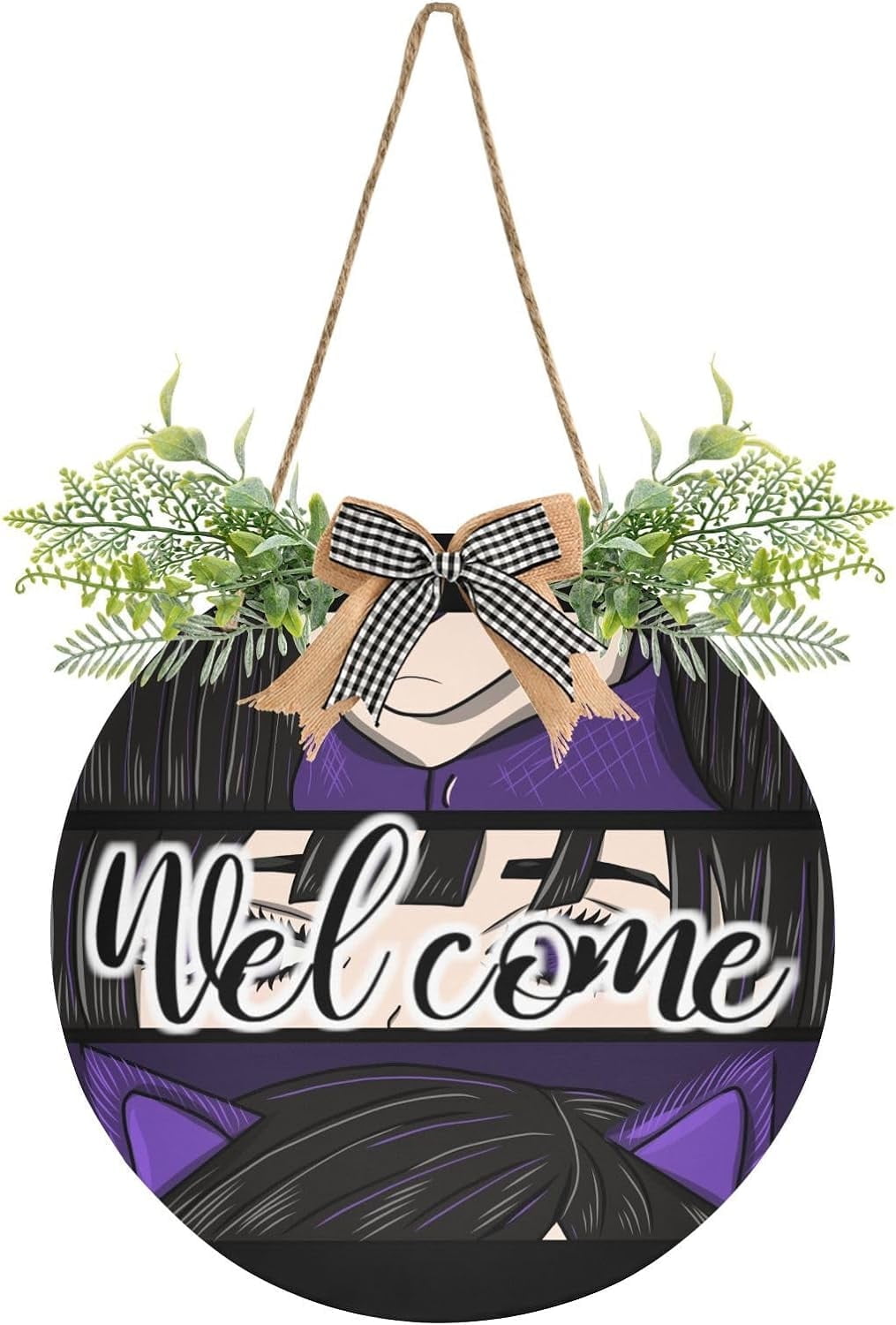 Manga Style Girl Front Door Round, Hanging Welcome Sign, Front Door for ...