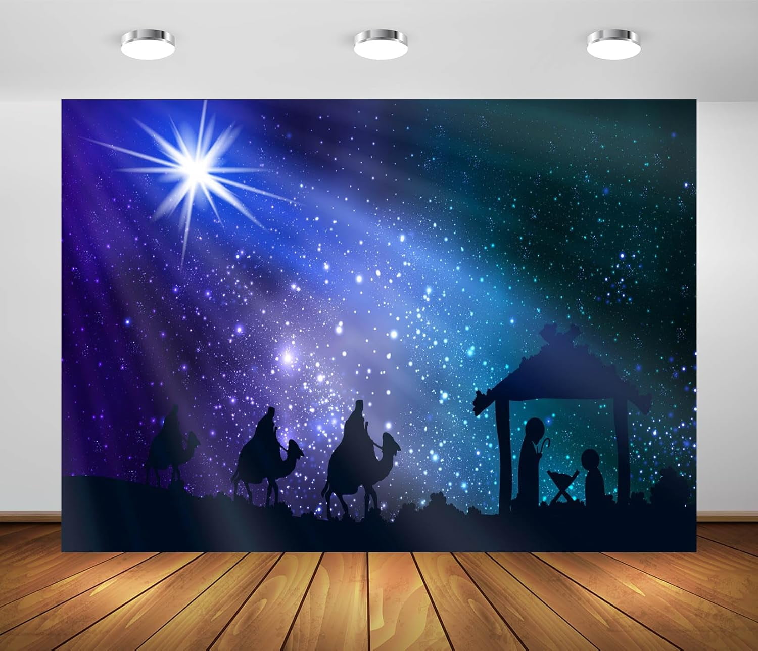 Manger Nativity Scene Backdrop Christmas Star Night Bethlehem Starlight ...