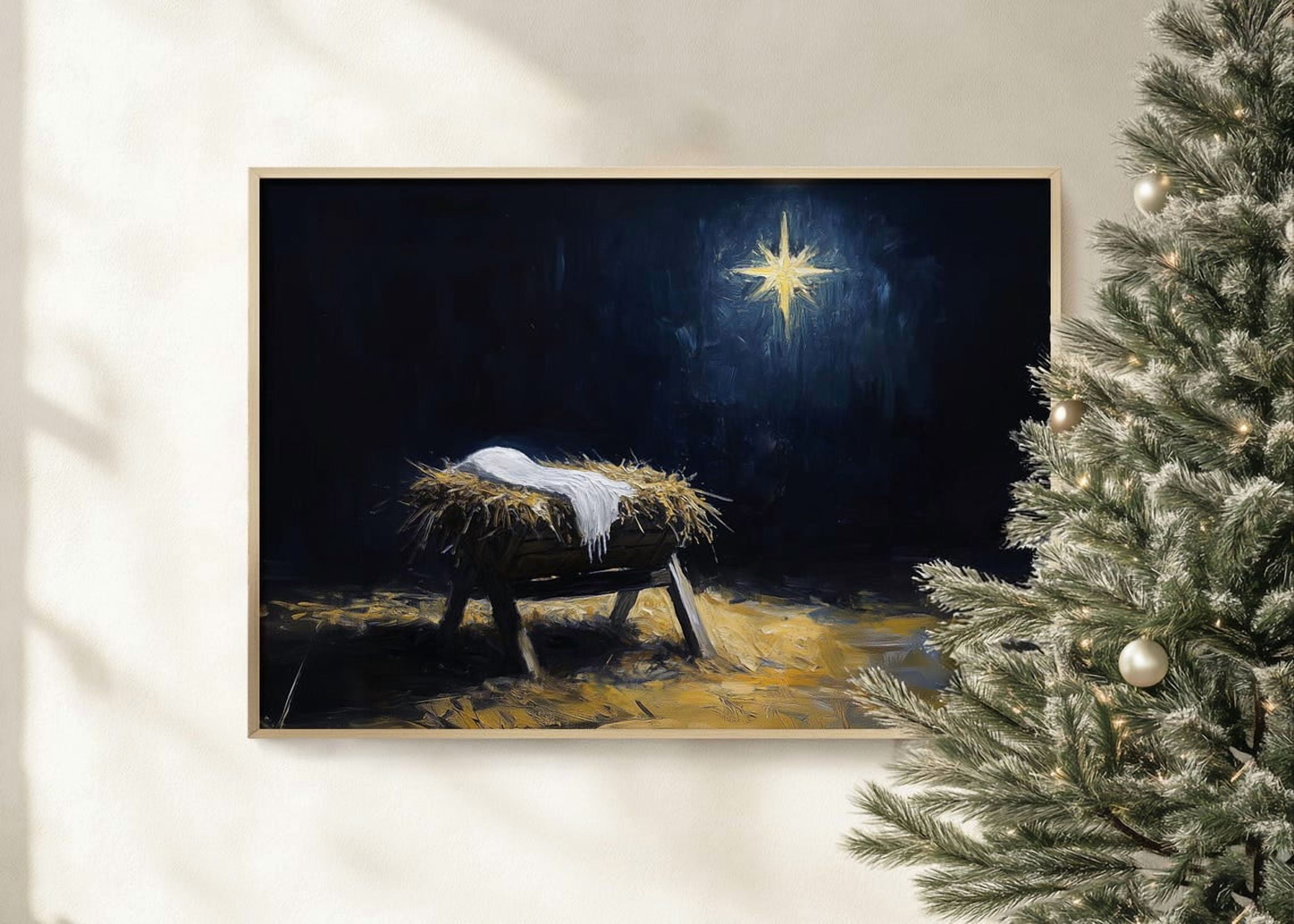 Manger Scene Christmas Wall Art, Rustic Christian Artwork, Religious ...