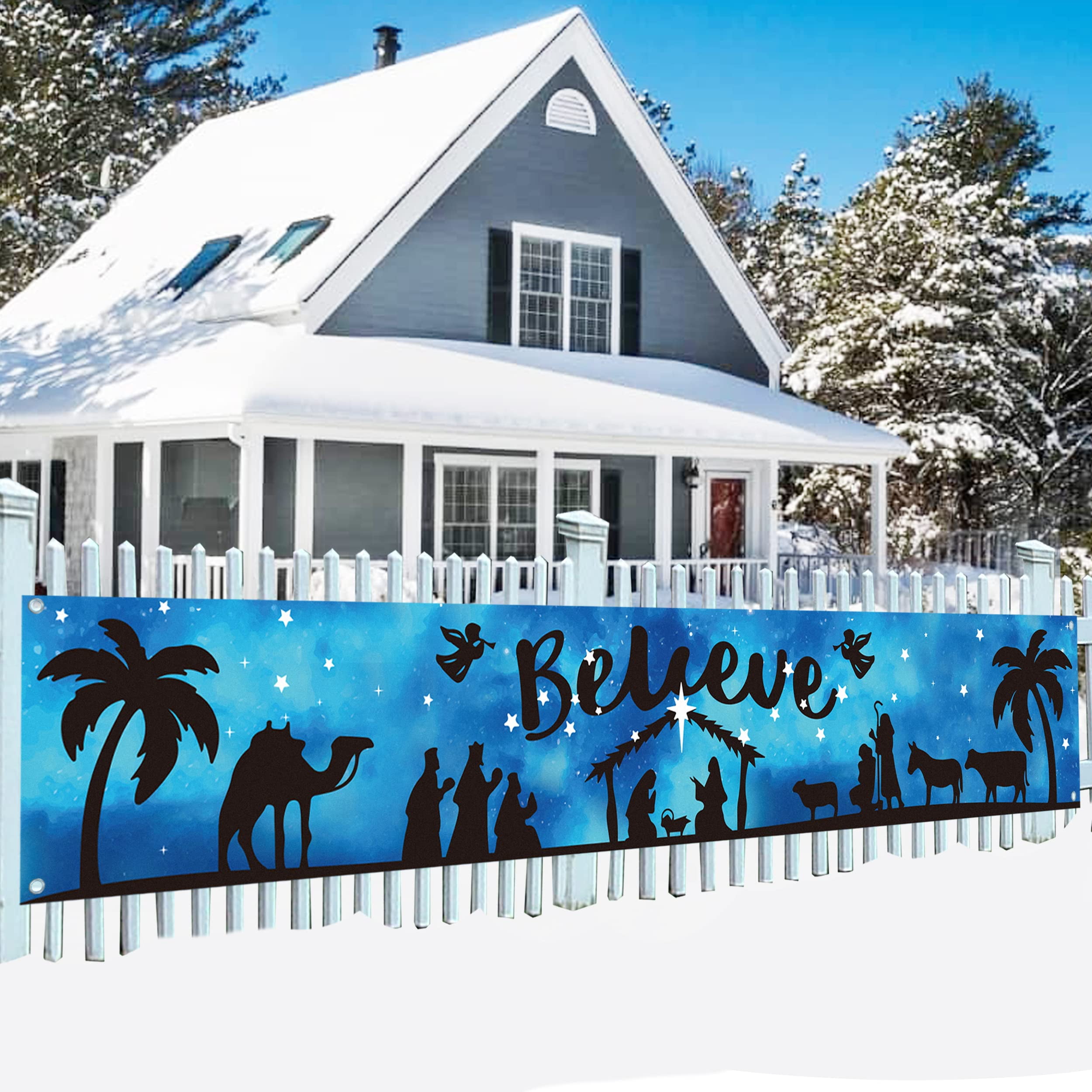 Manger Scene Religious Christmas Banner Jesus Christianity Banners ...