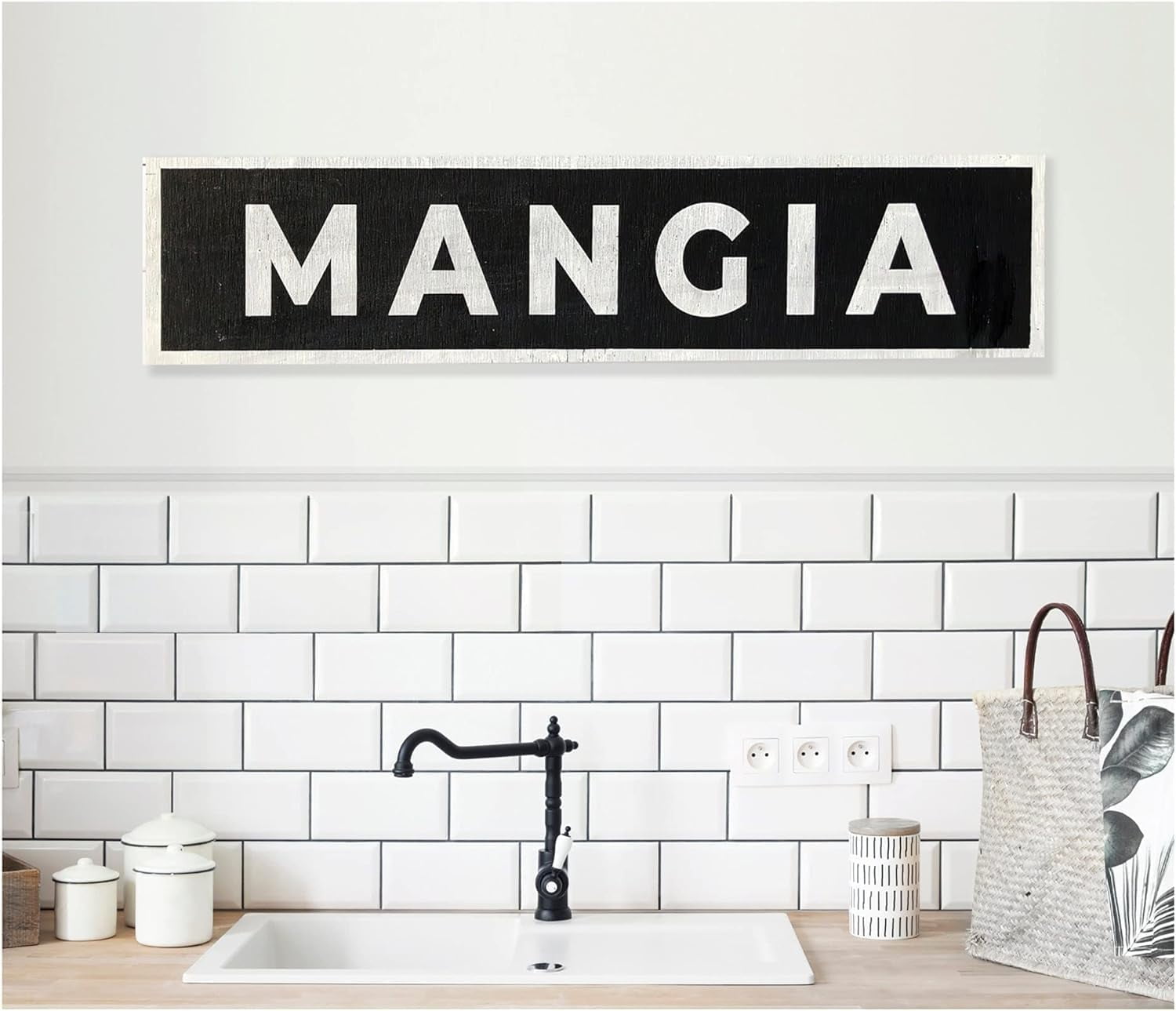 Mangia Sign- Black- Horiz- Italian Chef, Italian Kitchen Wood Sign ...