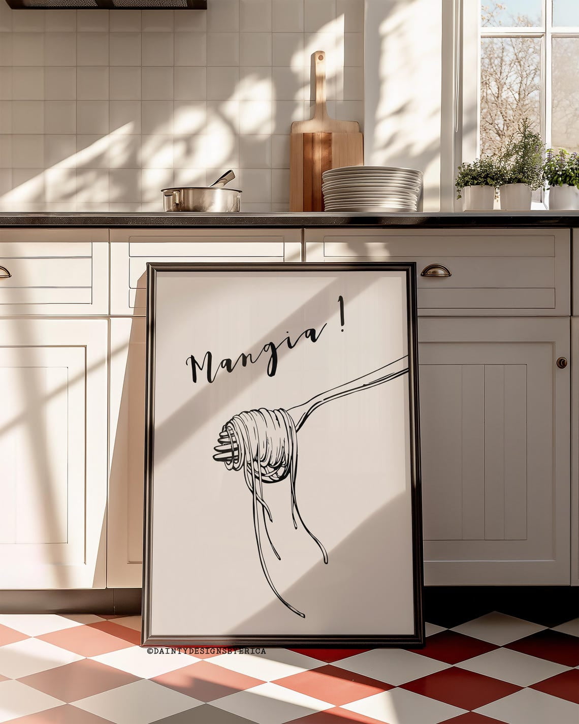 Mangia Spaghetti Poster, Italian Kitchen Wall Art, 8x12 UNFRAMED ...