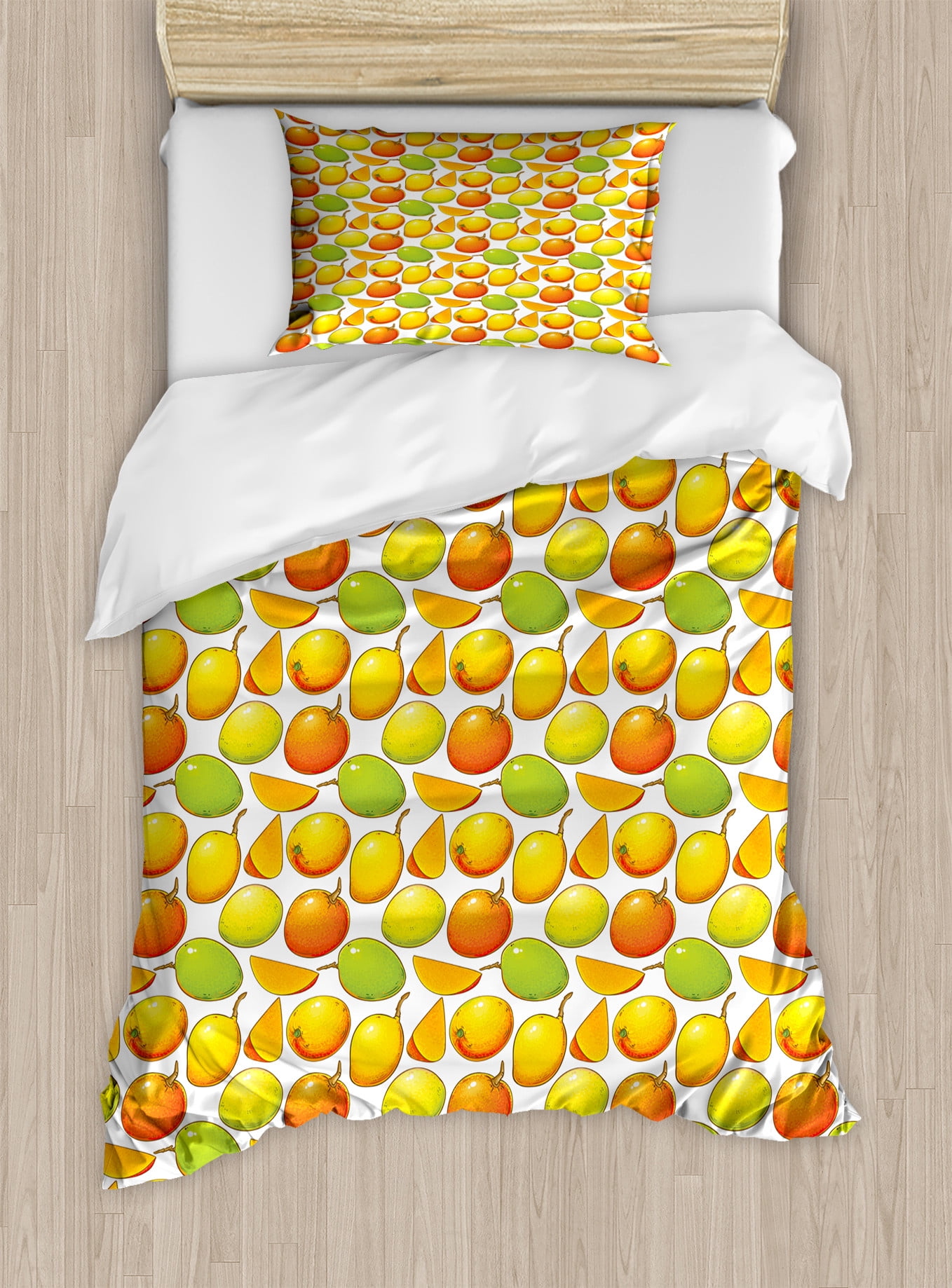 Mango Duvet Cover Set, Tropical Fruits Scattered Graphic Image on a ...