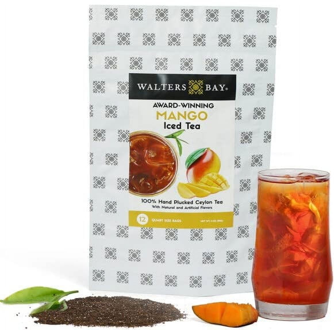 Mango Iced Tea, 12 Count, Quart Sized Tea Bags, Ceylon Tea, Unsweetened, Luscious Mango Fruit ...