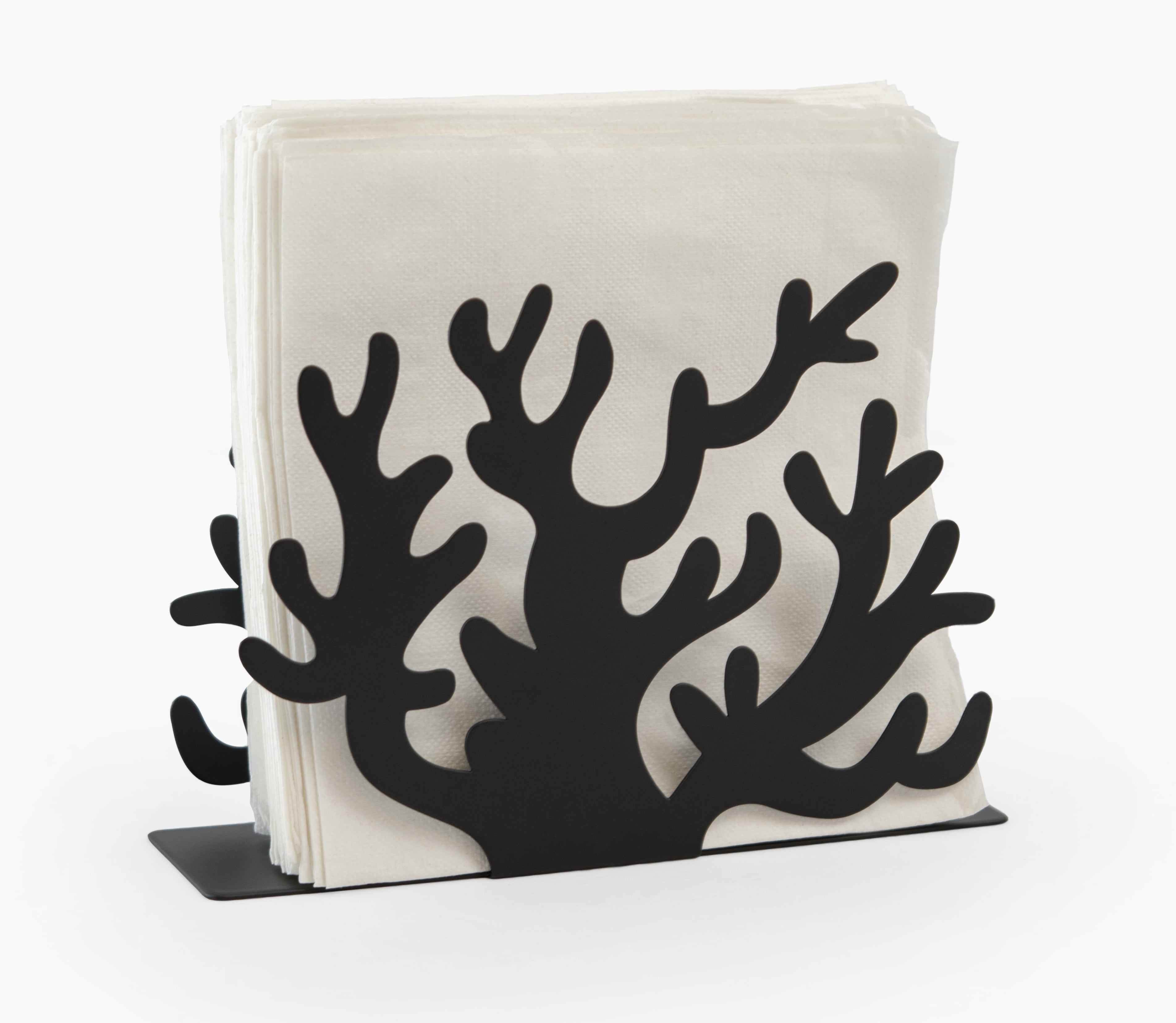 Mango Steam Metal Tabletop Napkin & Letter Holder - Coral, Black (6" L x 1.75" W x 4" H ...