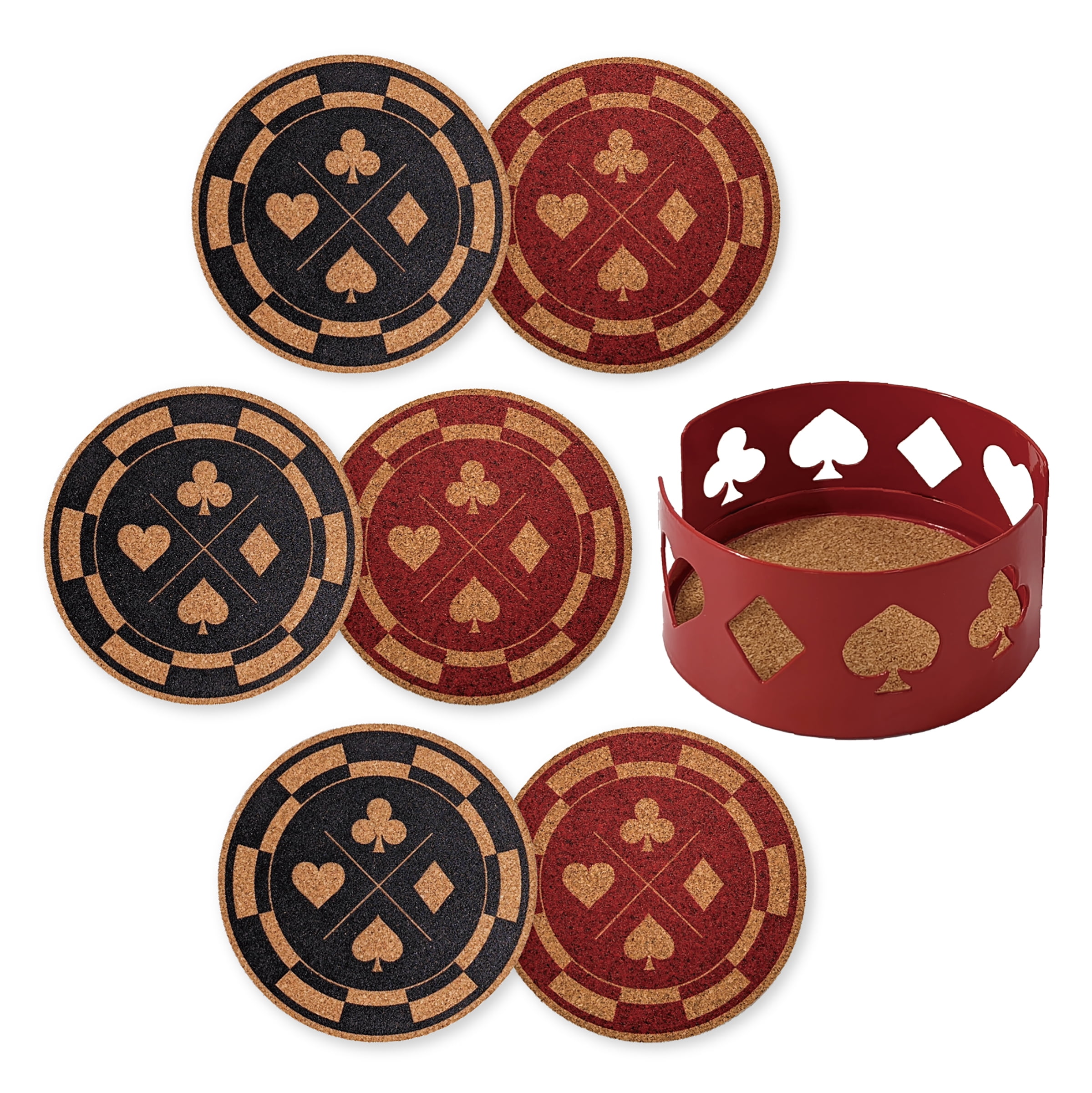 Mango Steam Set of Six Poker Chip Cork Coasters with Decorative Coaster ...