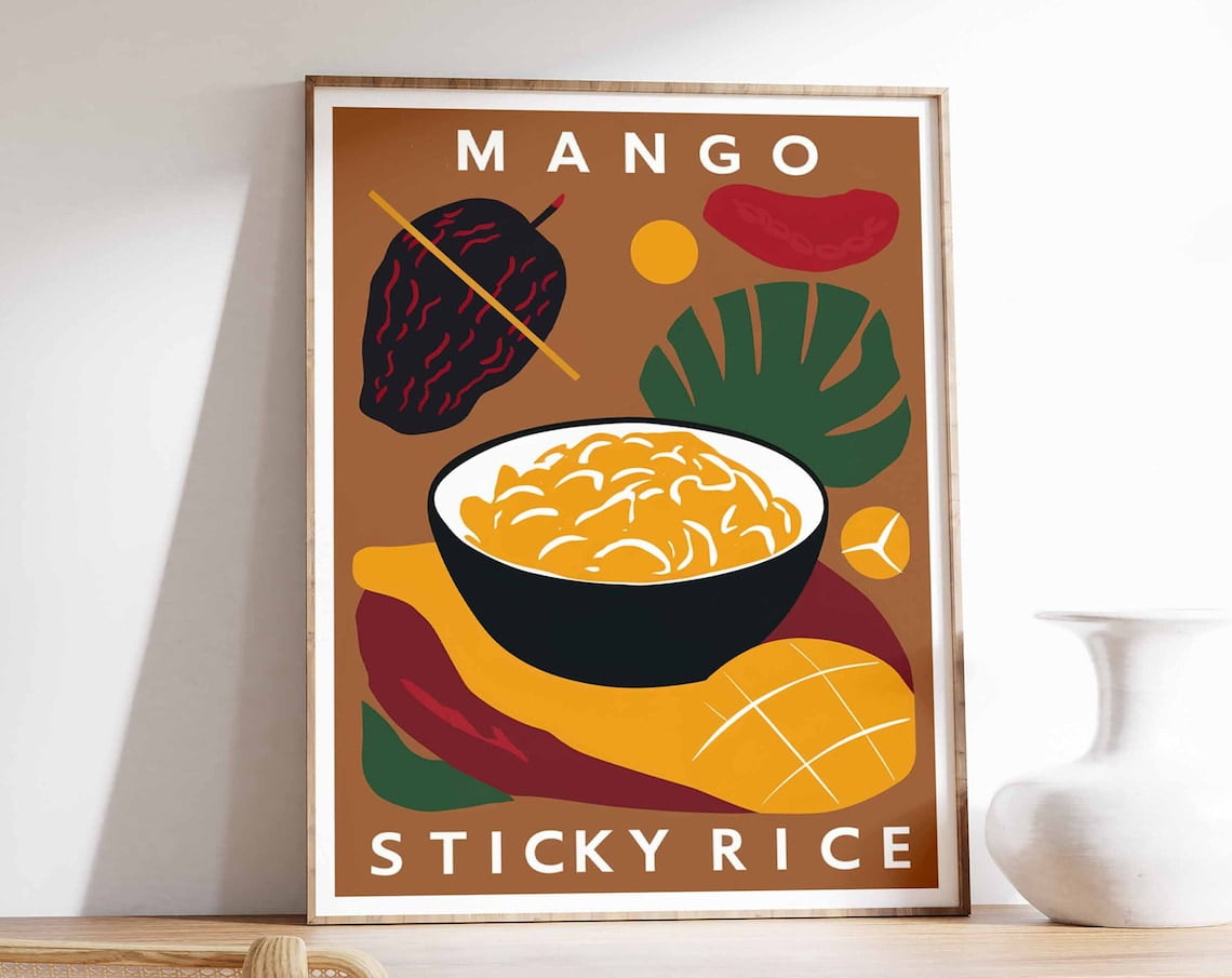 Mango Sticky Rice Poster, Thai Food Art, Thailand Print, Kitchen Decor ...