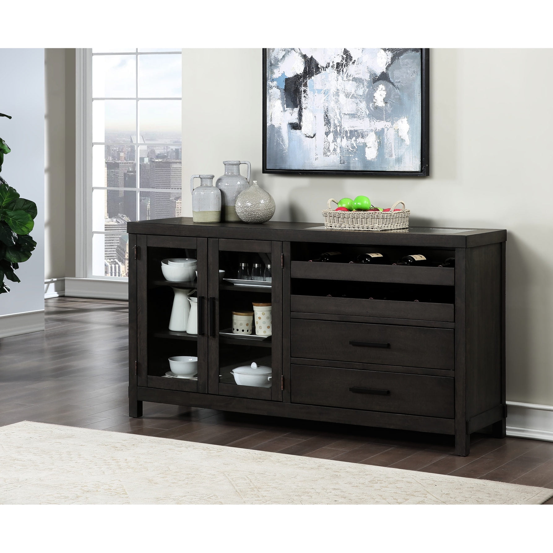 Mango Veneer Finish - Two Glass Doors for Easy Access - Bar Setup ...