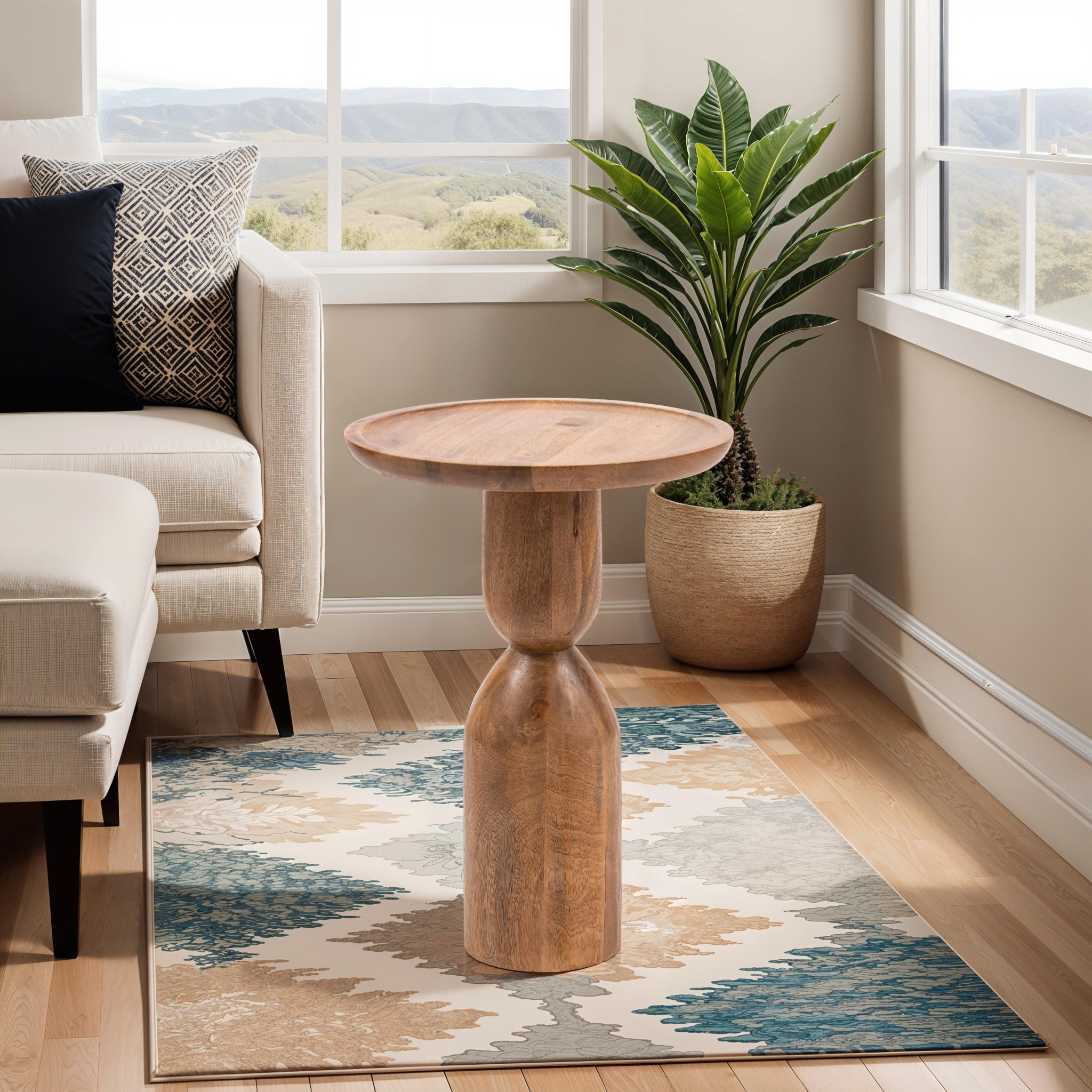 Mango Wood 22" Wide Pedestal End Table,Round Wooden Accent Table ...