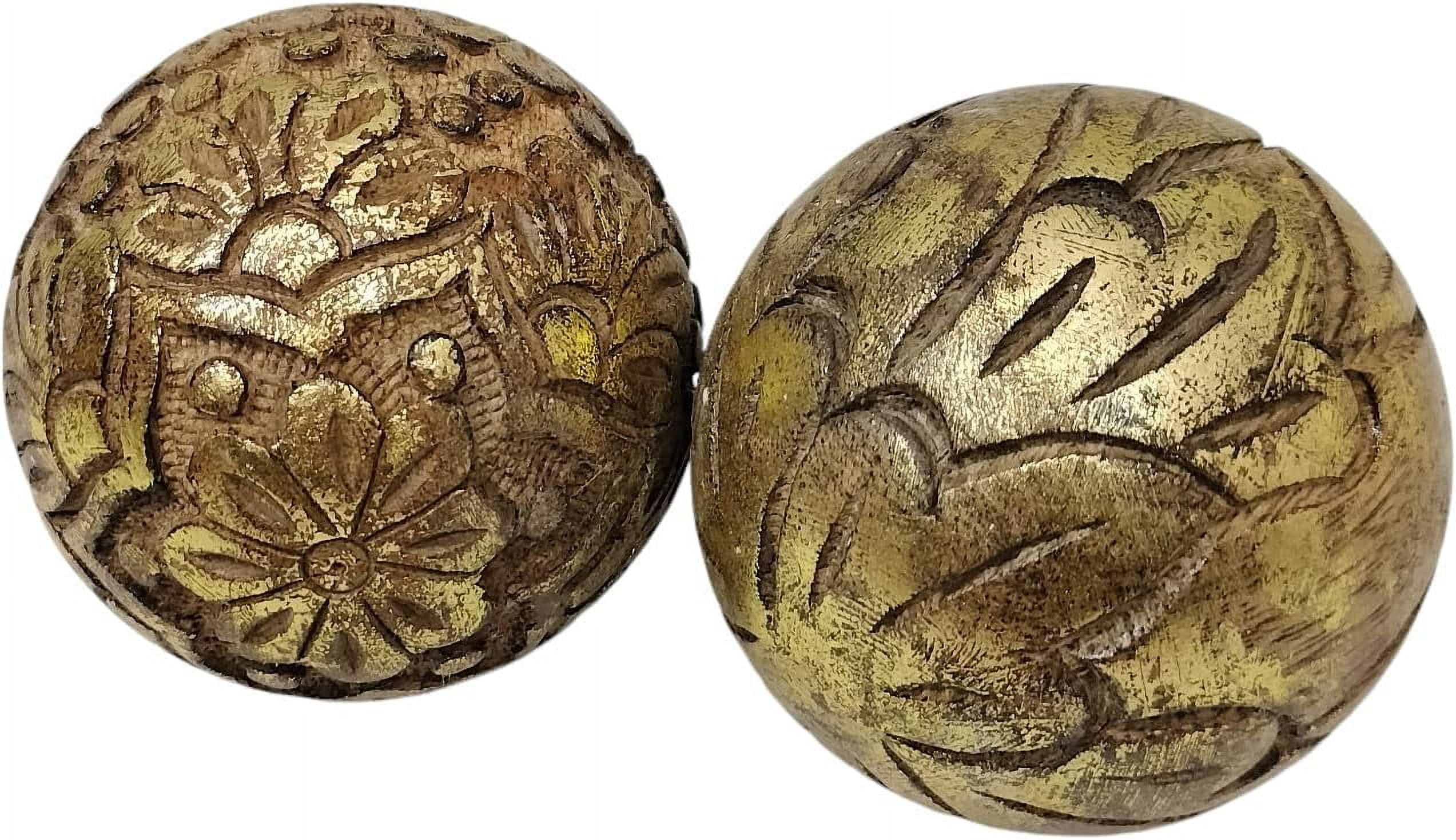 Mango Wood Decorative Ball Set with Brown and Gold Foil Finish – 3x3 ...