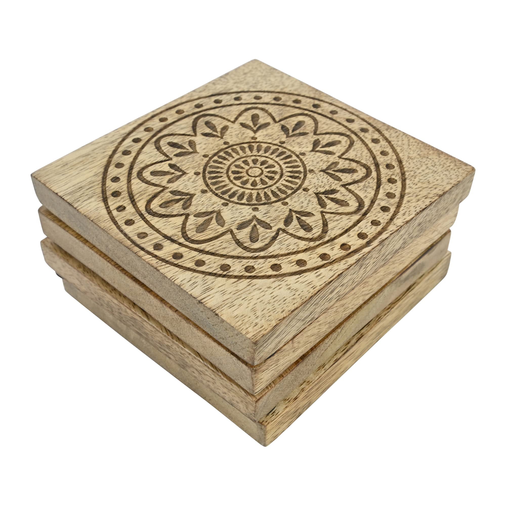 Mango Wood Medalion Set of 4 Square Drink Coasters - Walmart.com