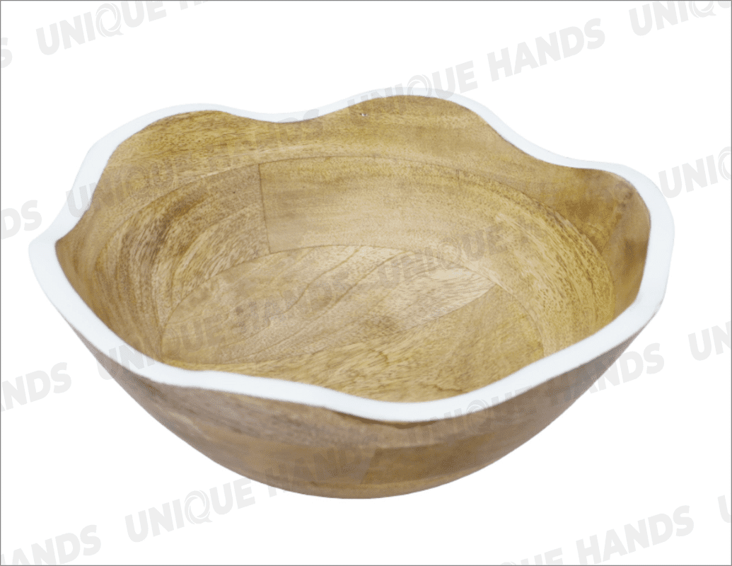 Mango Wood Wooden Bowl with Curvy Design Household Round Wooden Fruit ...