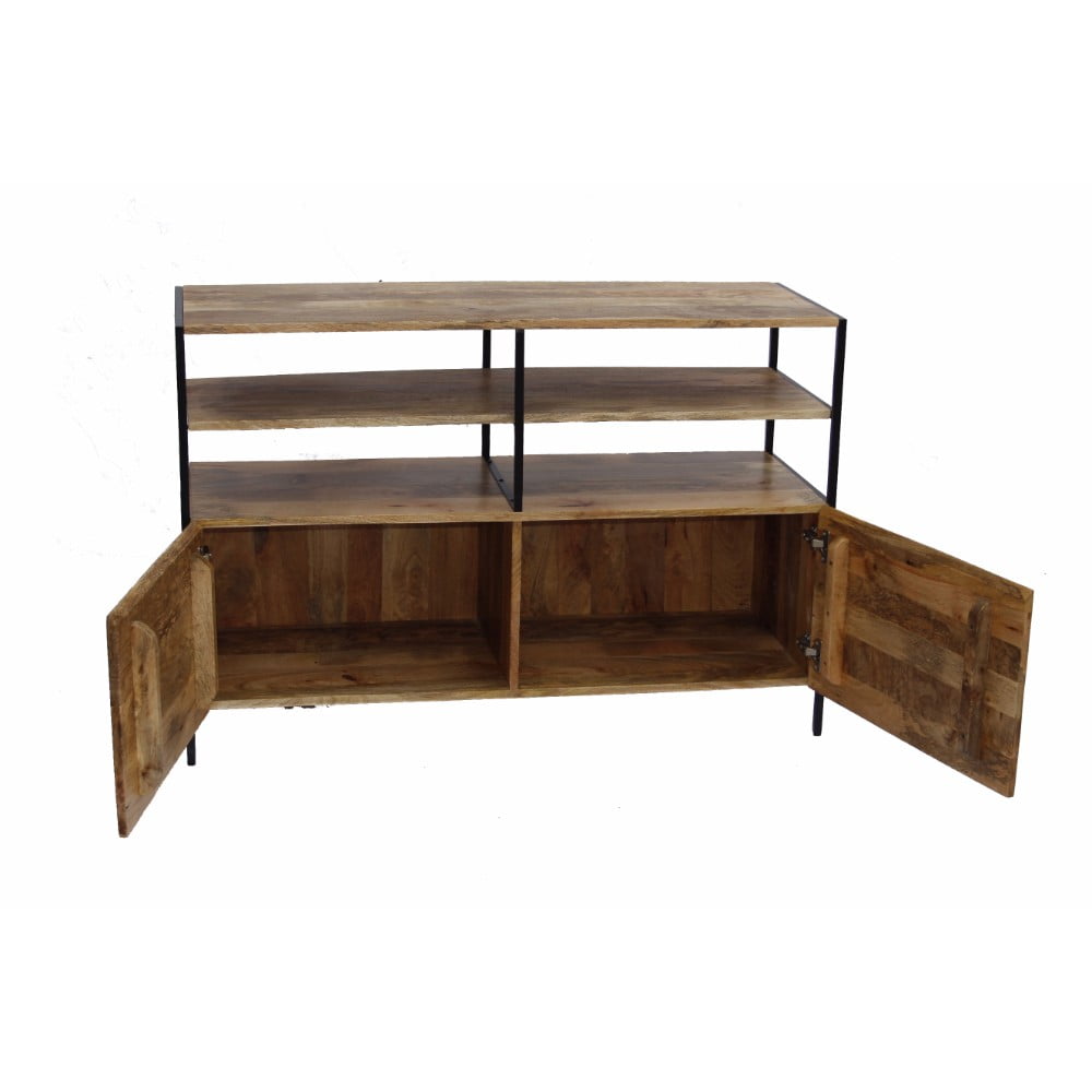 Mango Wood and Metal Tv Console Stand With Storage Cabinet, Brown ...