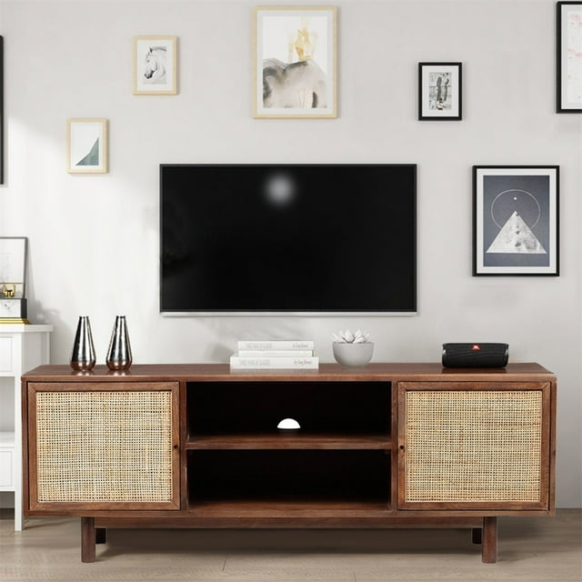 MangoLuxe 55 Inch TV Stand Modern Solid Wood Entertainment Center Brown ...